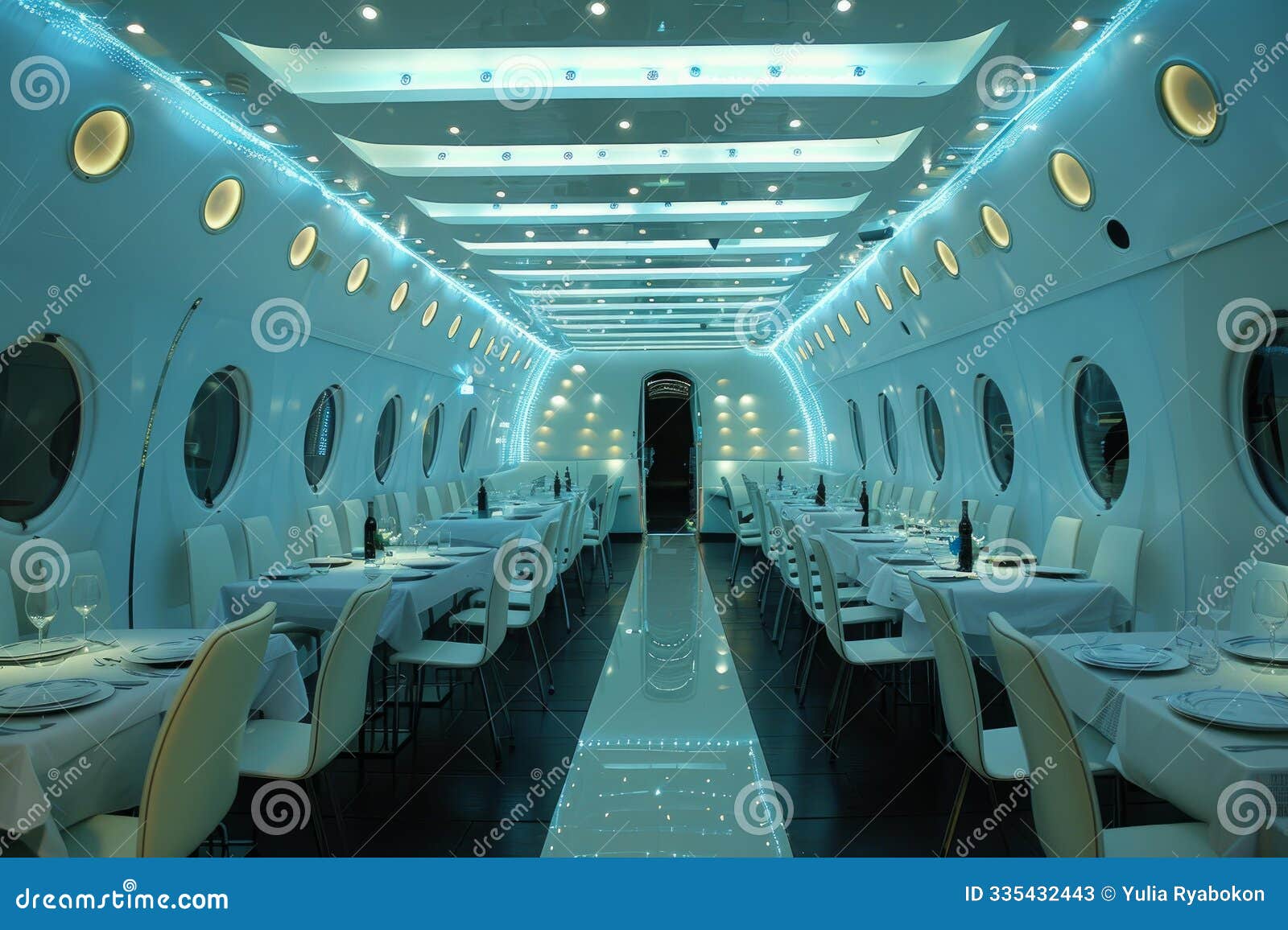 Futuristic Interior Design of Restaurant Resembling Airplane Cabin ...