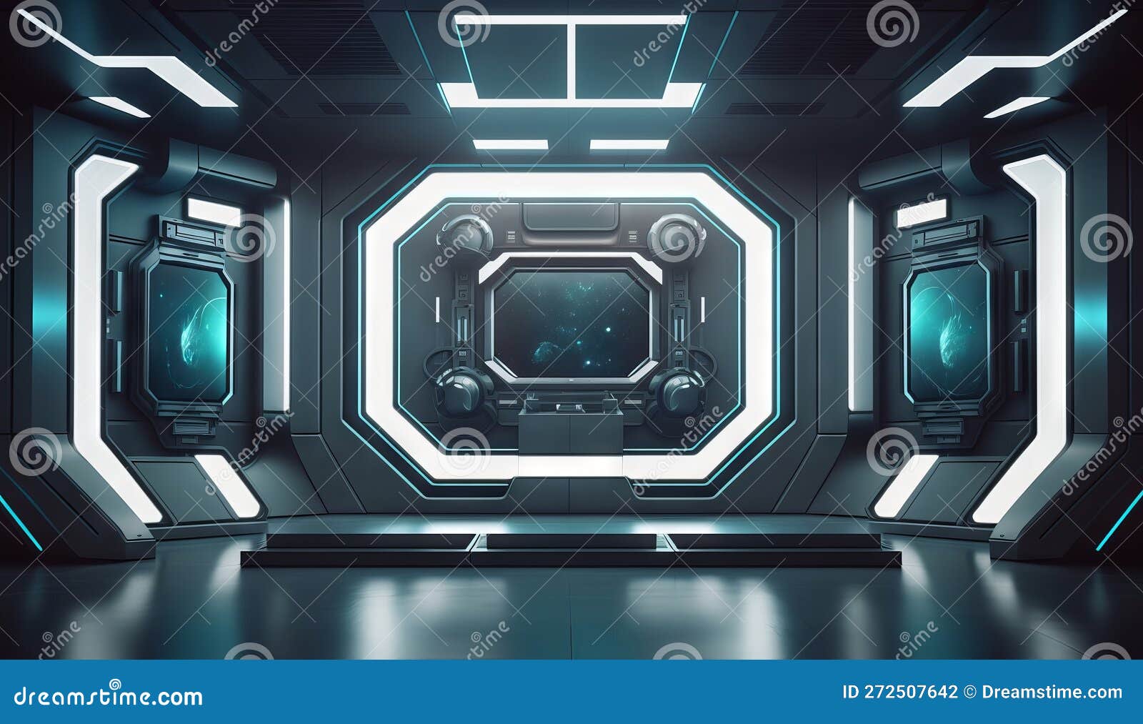 Futuristic Interior with Empty Stage. Modern Future Background ...
