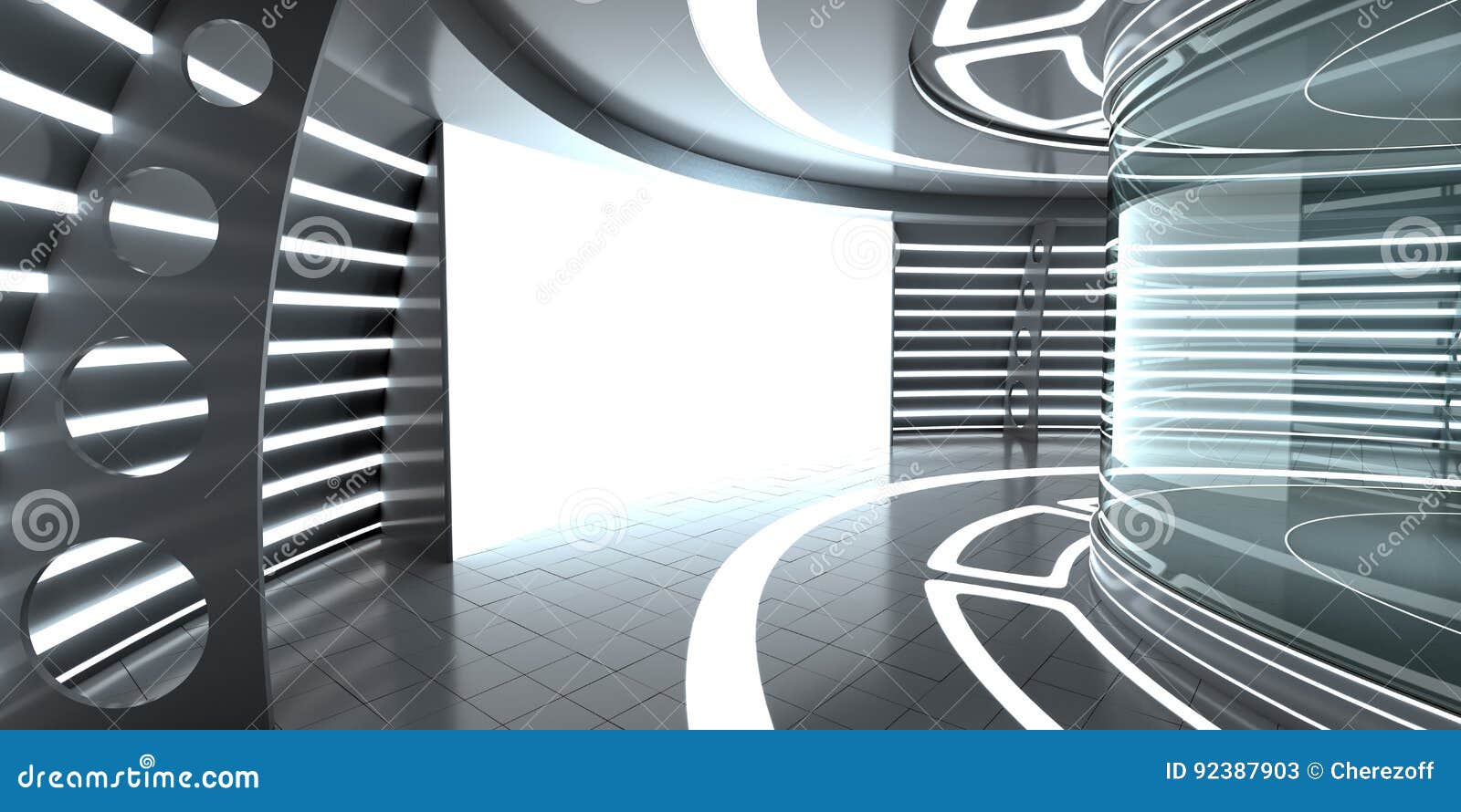 Futuristic Interior with Glass Showcase and Panel Stock Image - Image ...