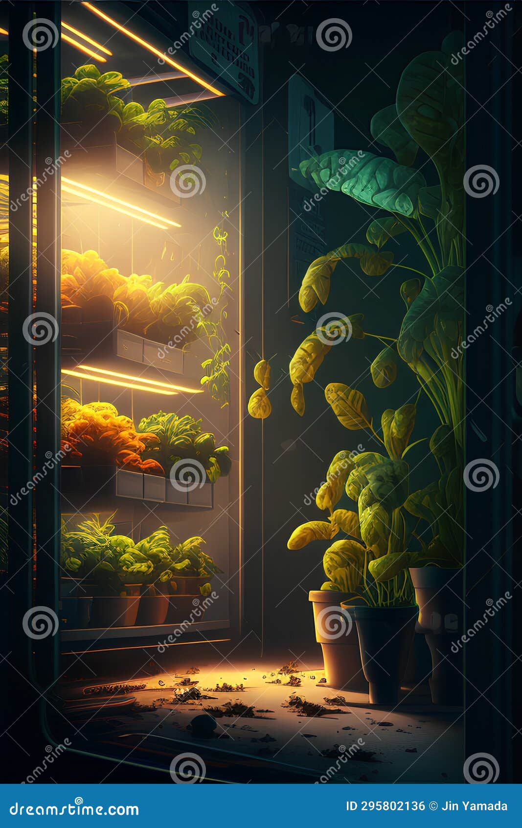 Futuristic Interior with Green Plants in Pots, 3d Render Stock ...