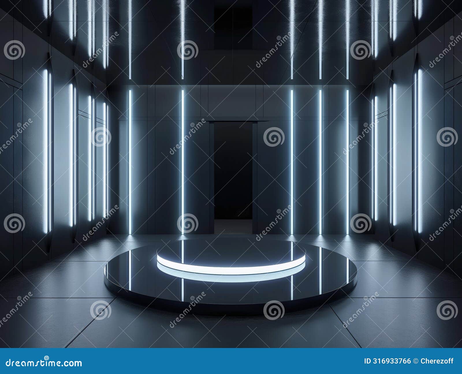 Futuristic Interior with Illuminated Platform Stock Photo - Image of ...