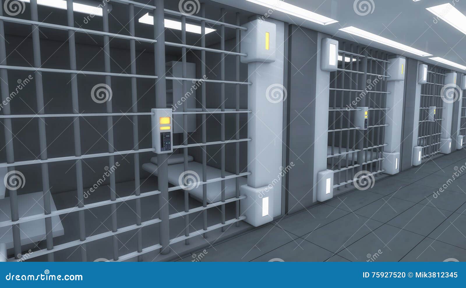 Futuristic interior jail stock illustration. Illustration of convict ...