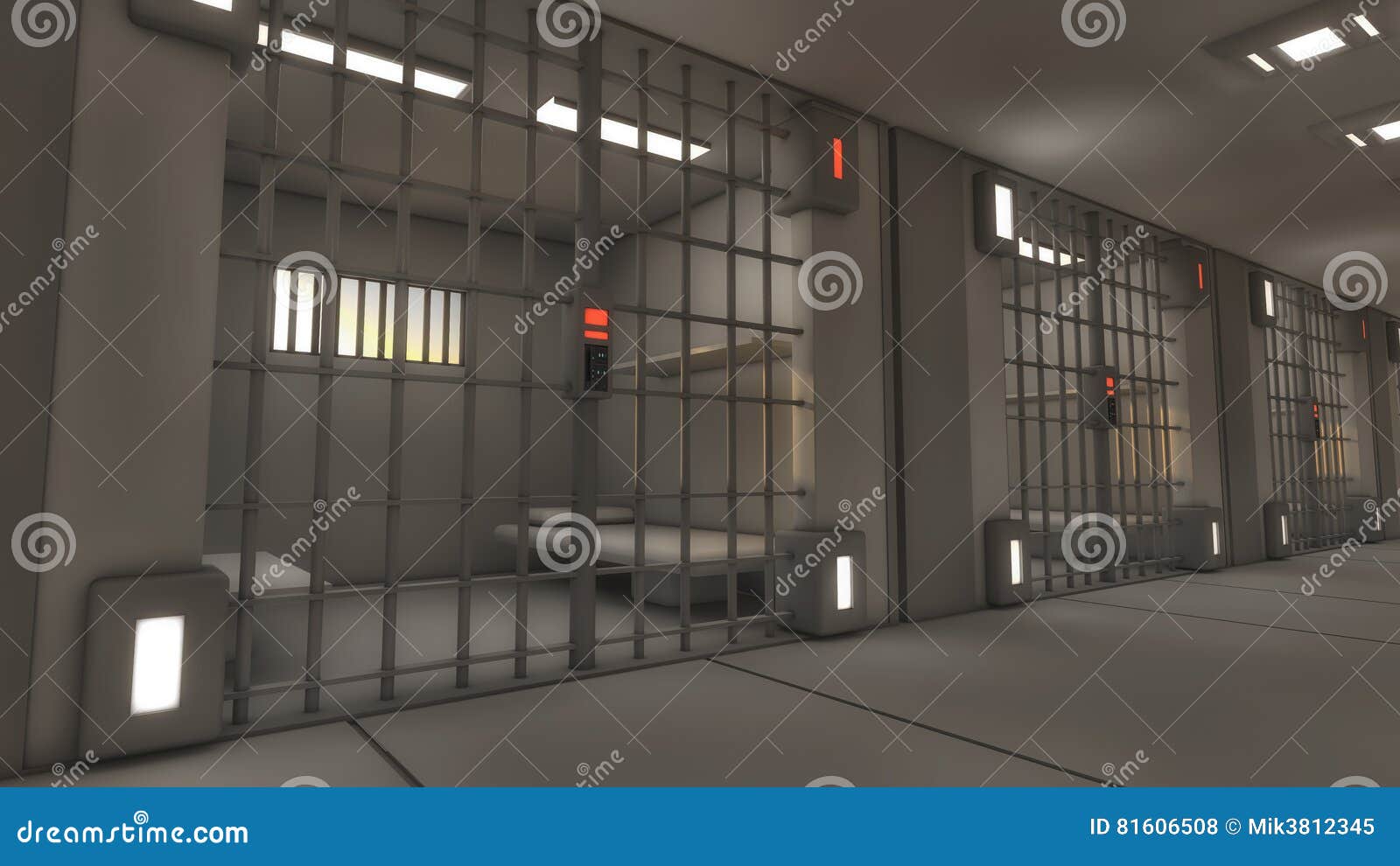 Futuristic interior jail stock illustration. Illustration of cell ...