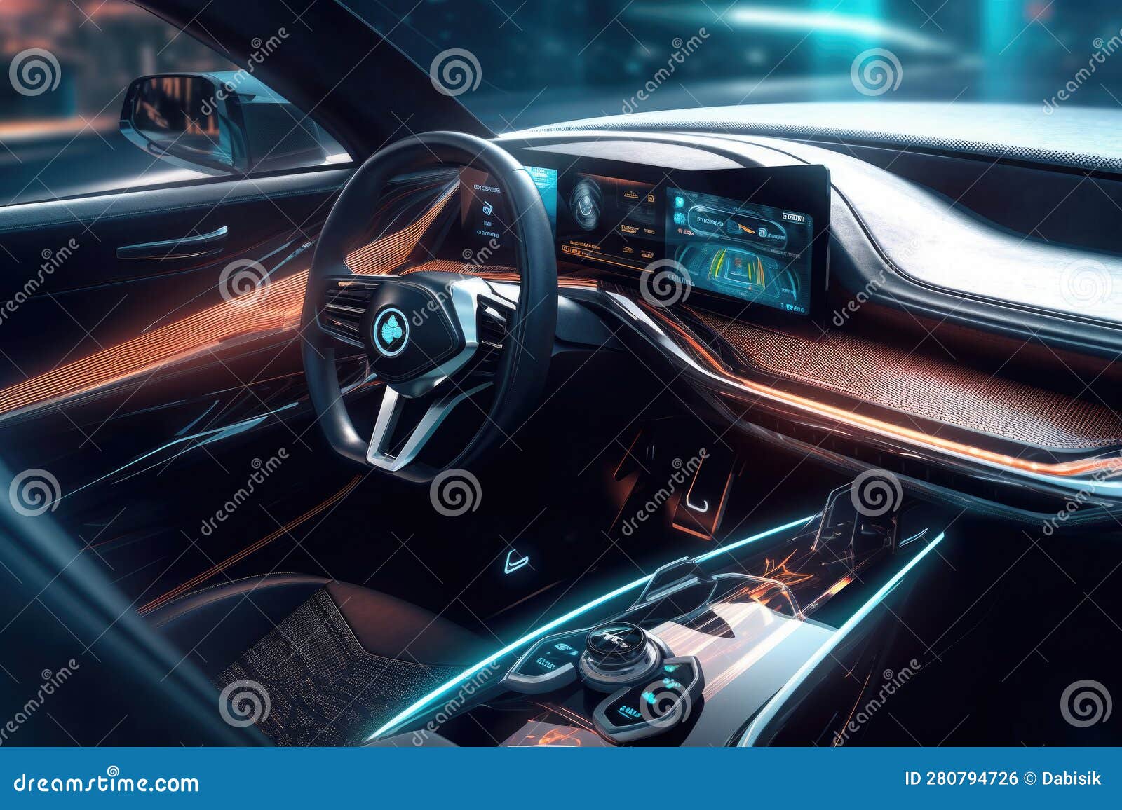 Futuristic Interior of Luxury Car. Technology Car Dashboard. Generative ...