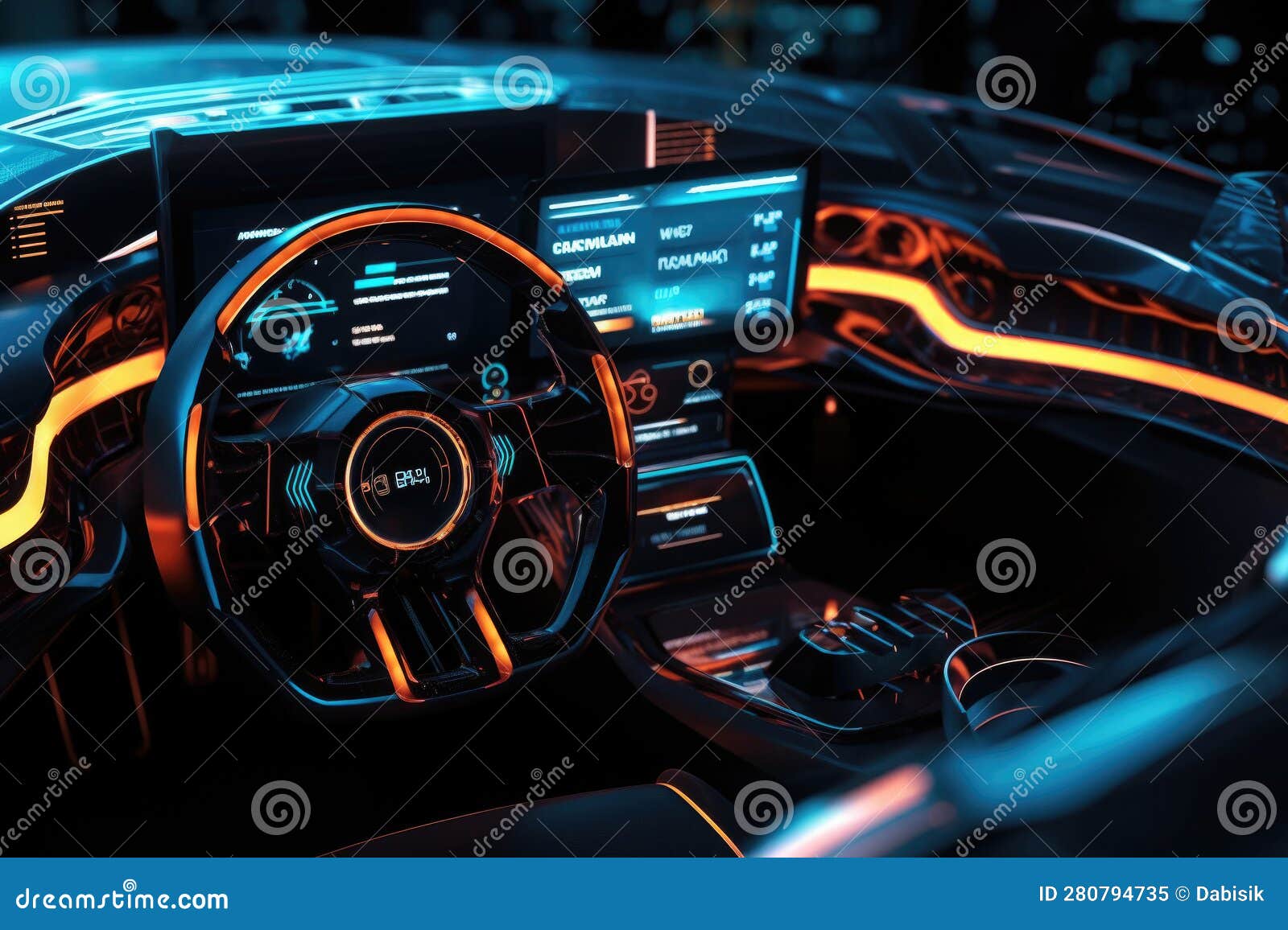 Futuristic Interior of Luxury Car. Technology Car Dashboard. Generative ...