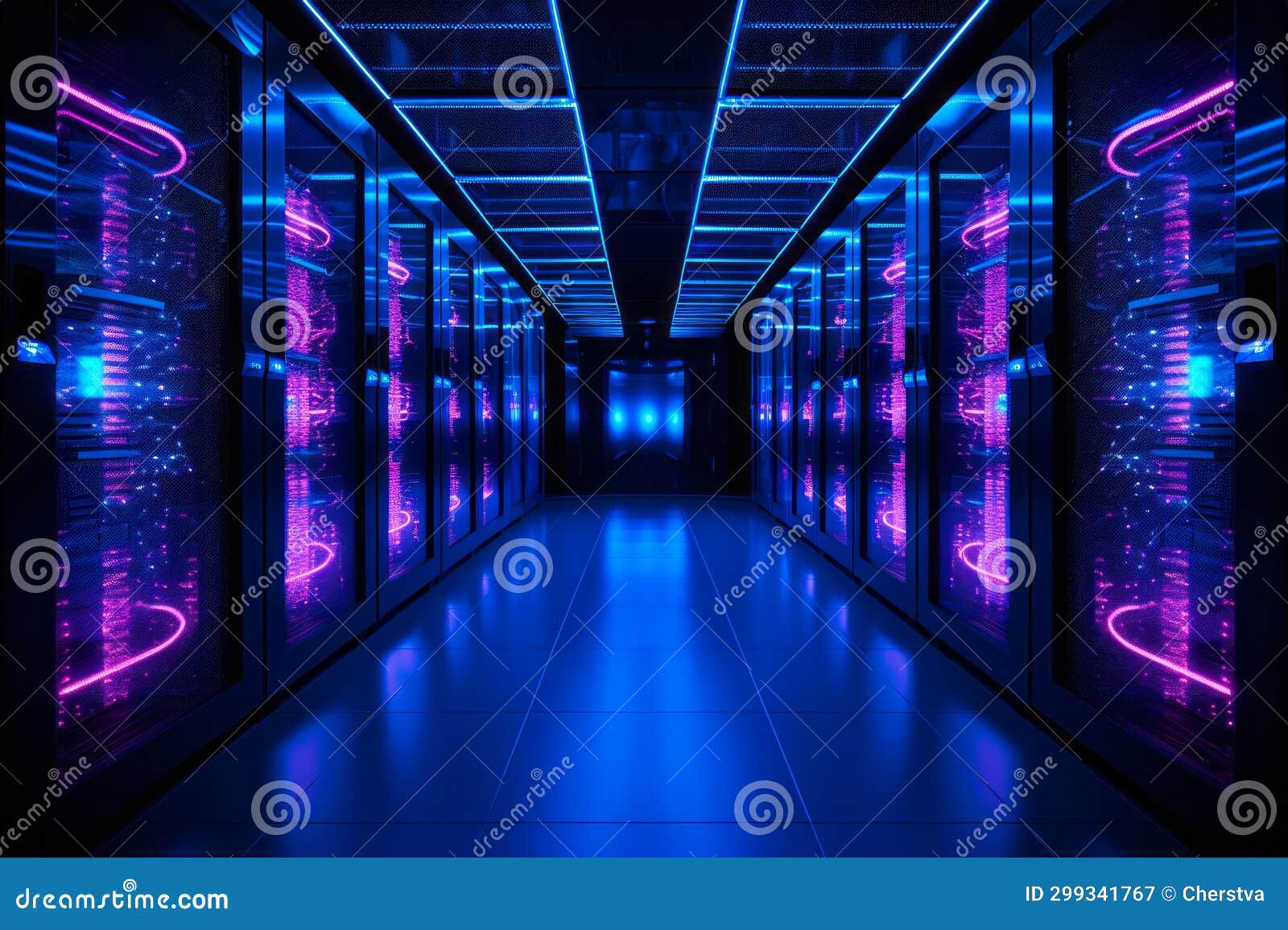 Futuristic Interior of Modern Data Centre, with Rows of Servers Shining ...