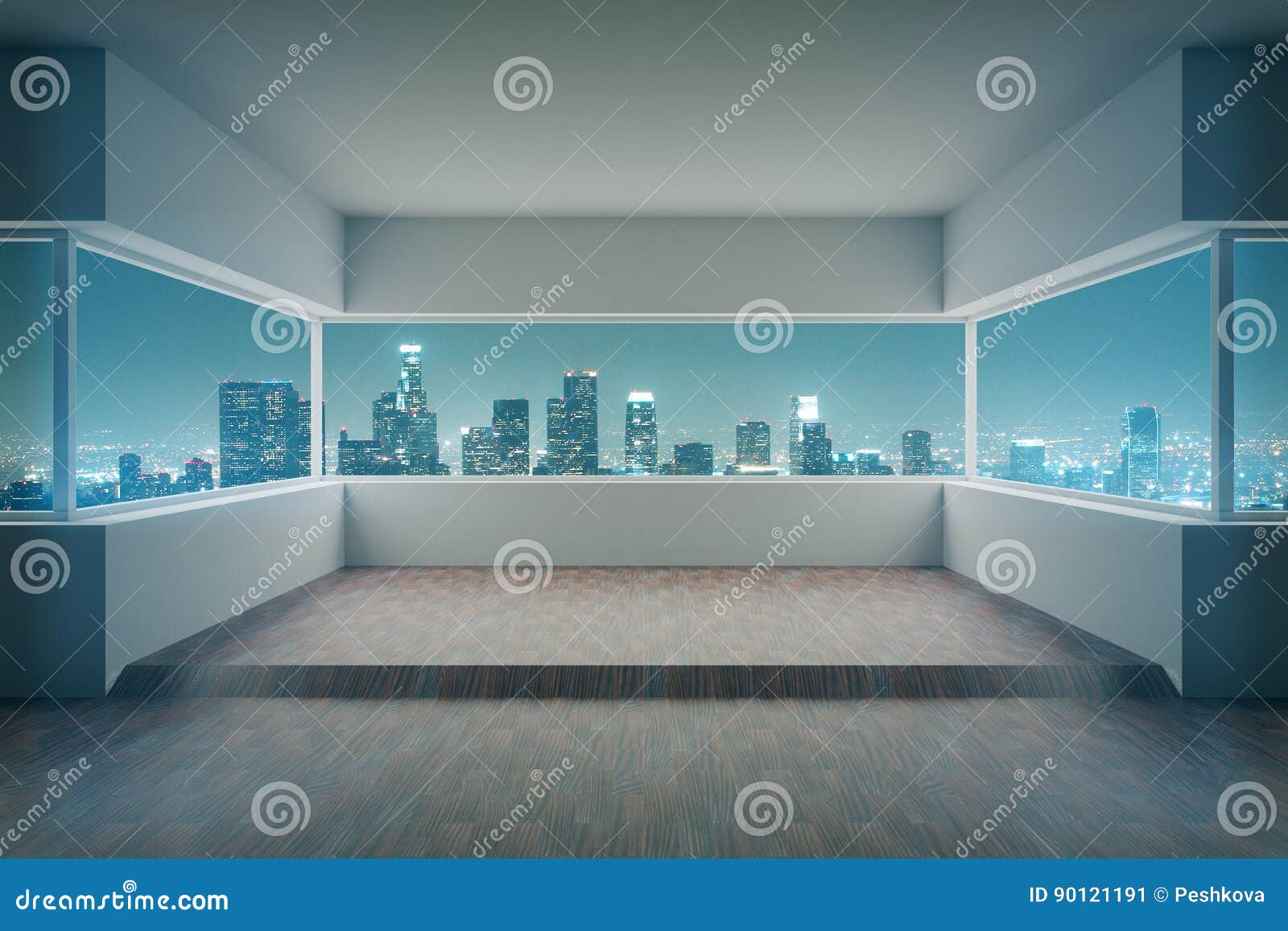 Futuristic Interior with Night City View Stock Illustration ...