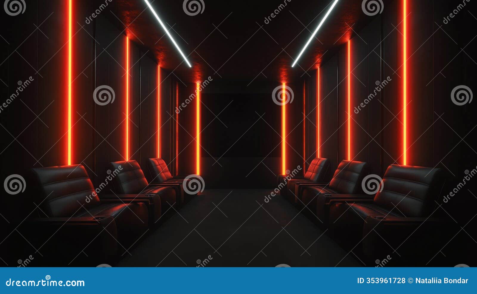 Futuristic Interior with Red Neon Light Panels and Black Leather ...