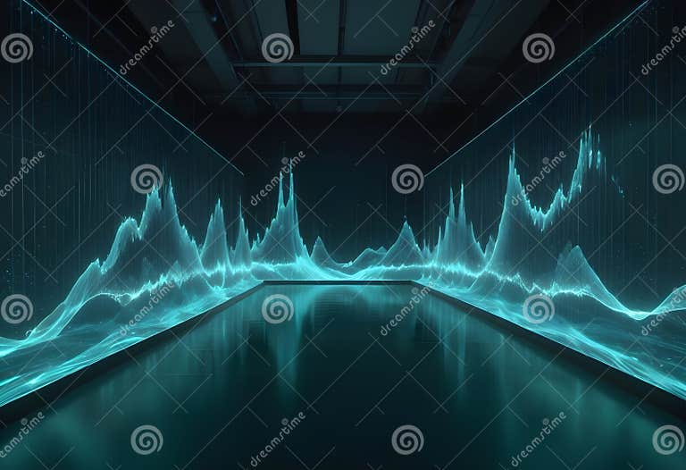 A Futuristic Interior Space with a Large Screen Displaying a Digital ...