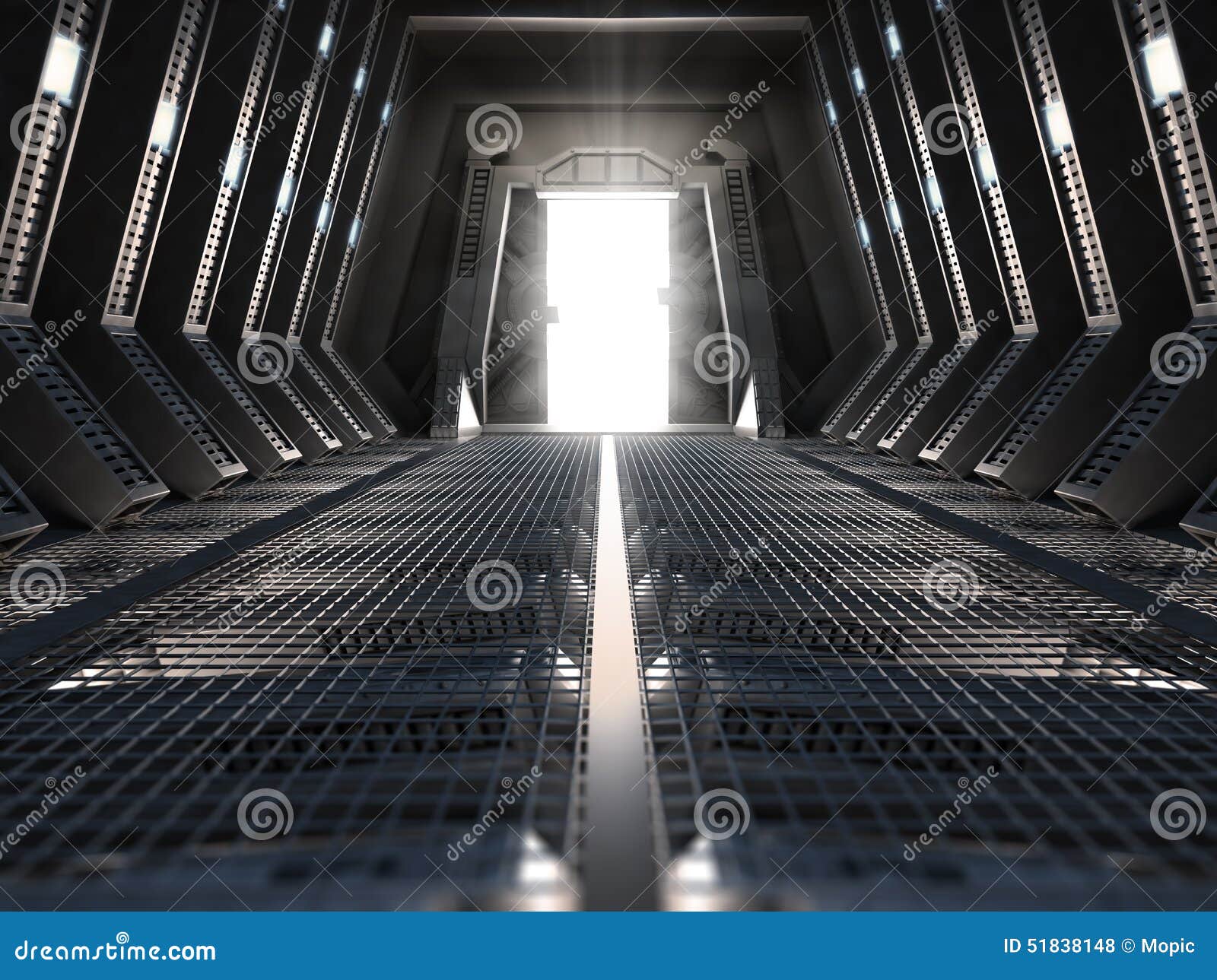 A Futuristic Interior With Metal Doors In A Spaceship, Secret ...