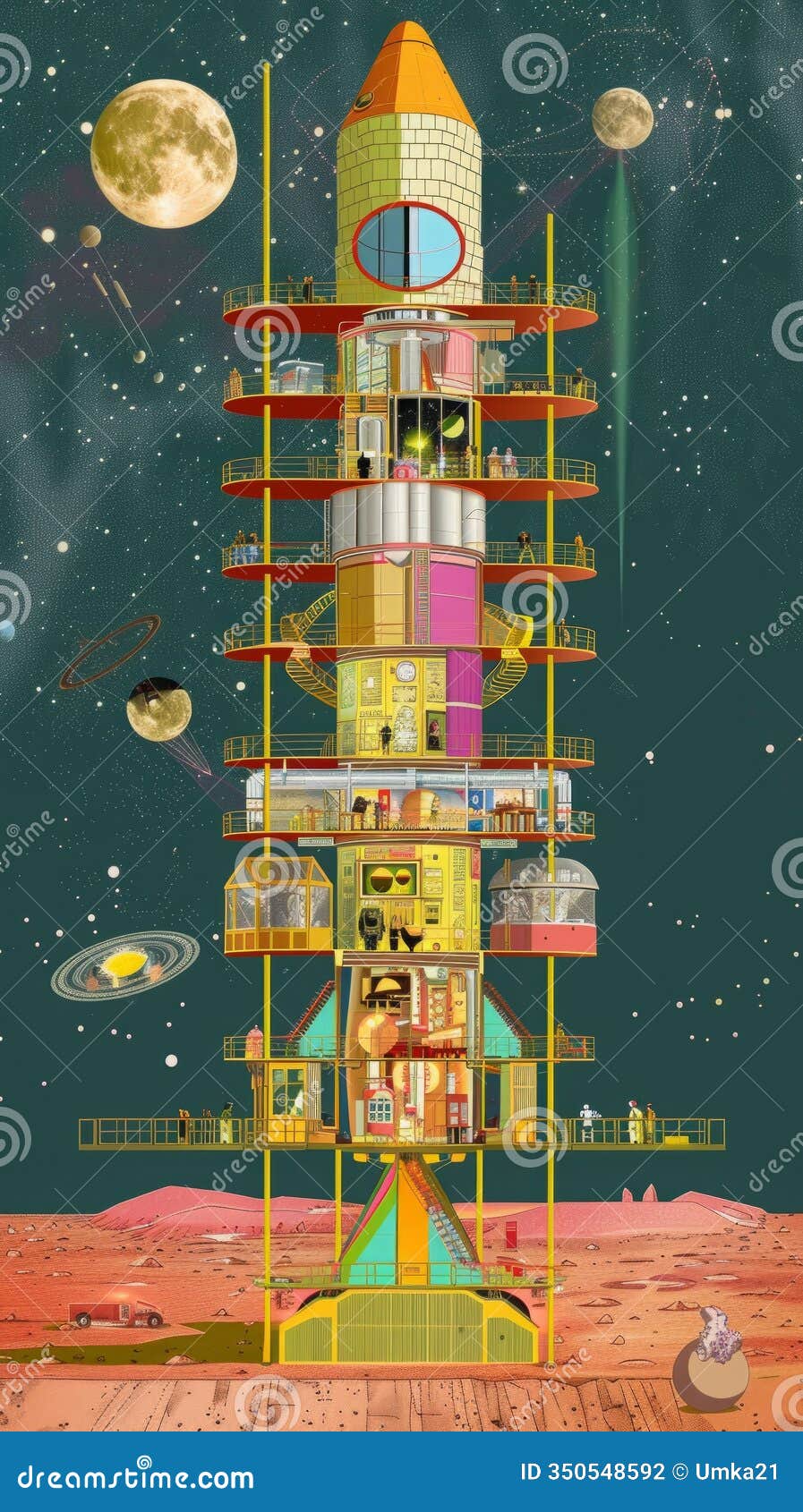 Futuristic Interplanetary Rocket Tower in Cosmic Landscape Stock ...