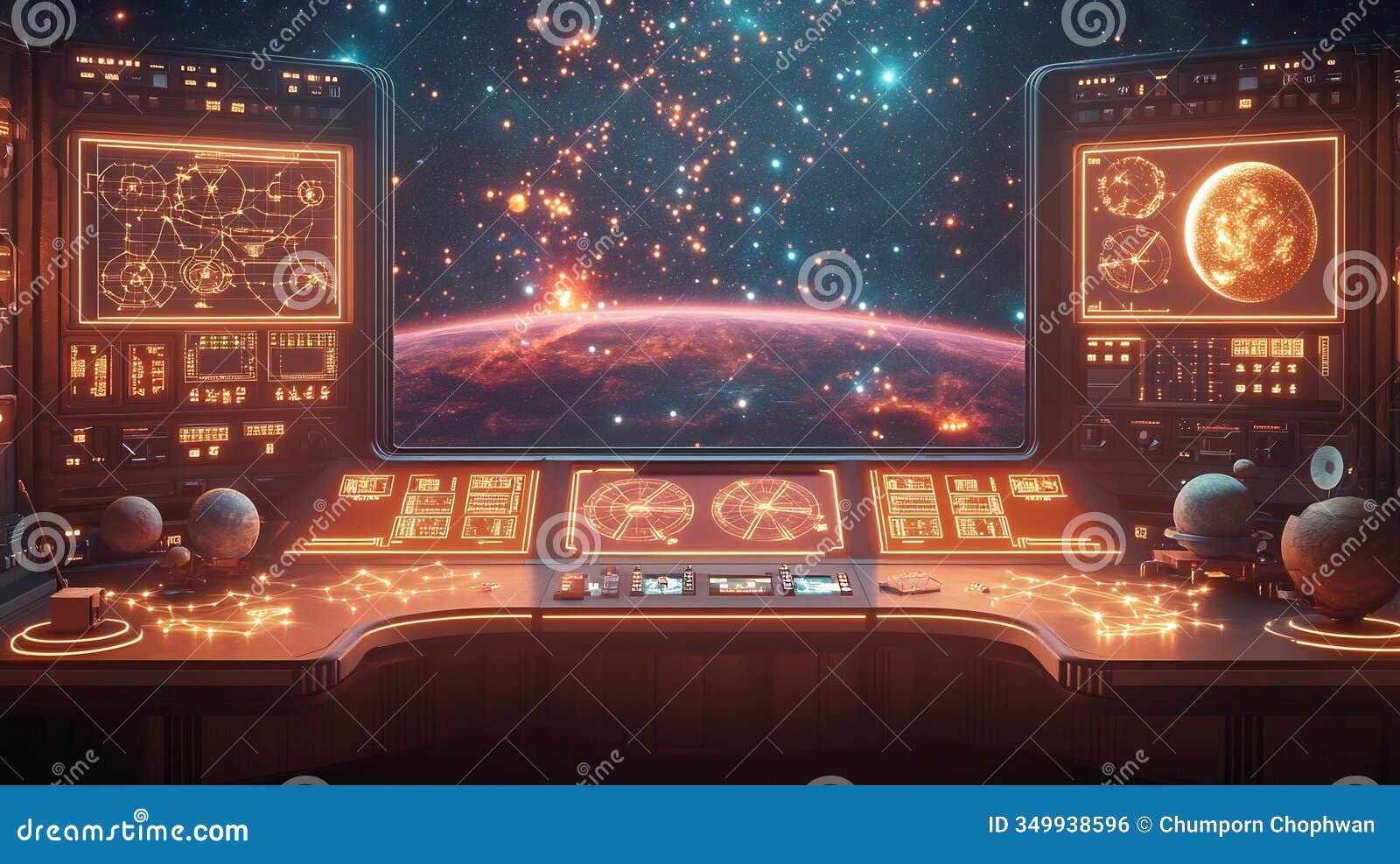 Futuristic Interstellar Observatory Control Panel with Glowing Star ...