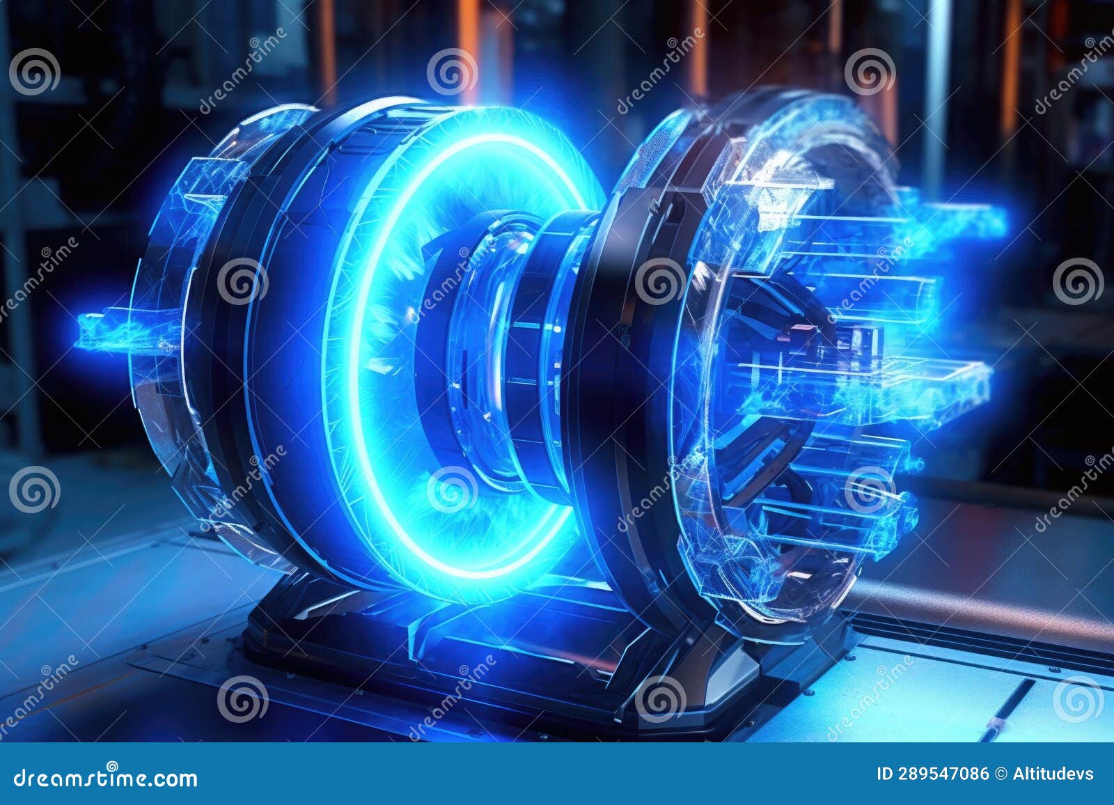 Futuristic Ion Thruster Engine Emitting Blue Plasma Stock Photo - Image ...