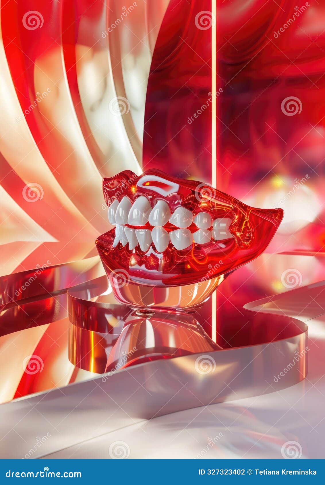 Futuristic Iridescent Tooth Sculpture in Gallery Setting Stock Photo ...
