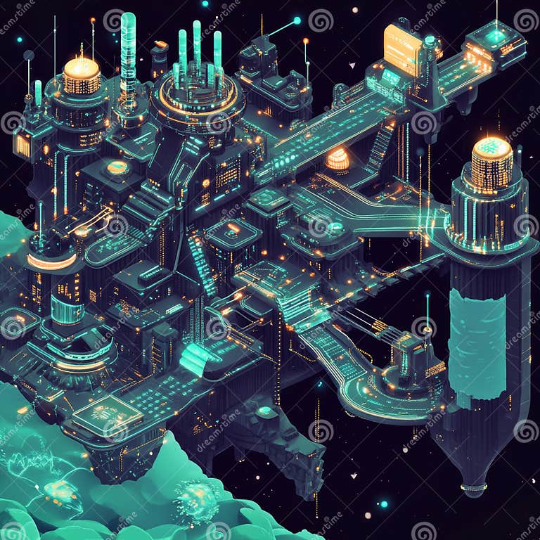 Futuristic Isometric Projection of a Big Data Network with Neon ...