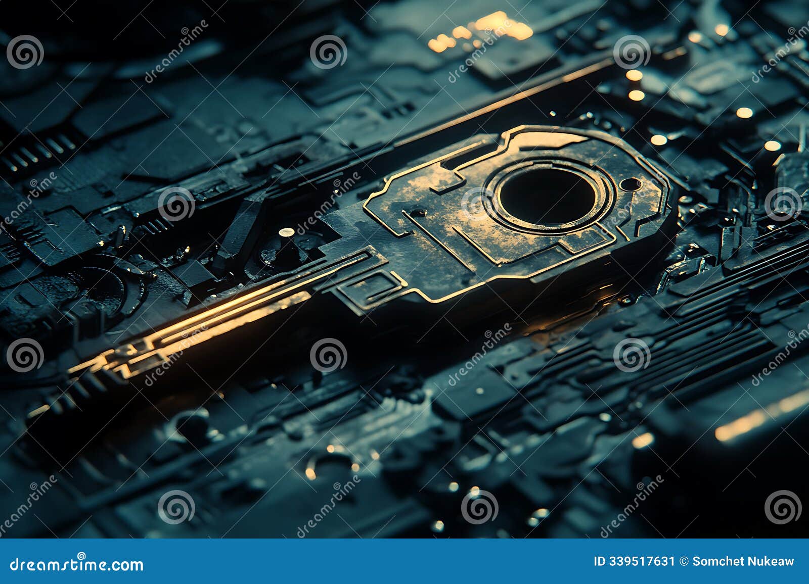 Futuristic Key Design on Digital Circuit Background Stock Illustration ...