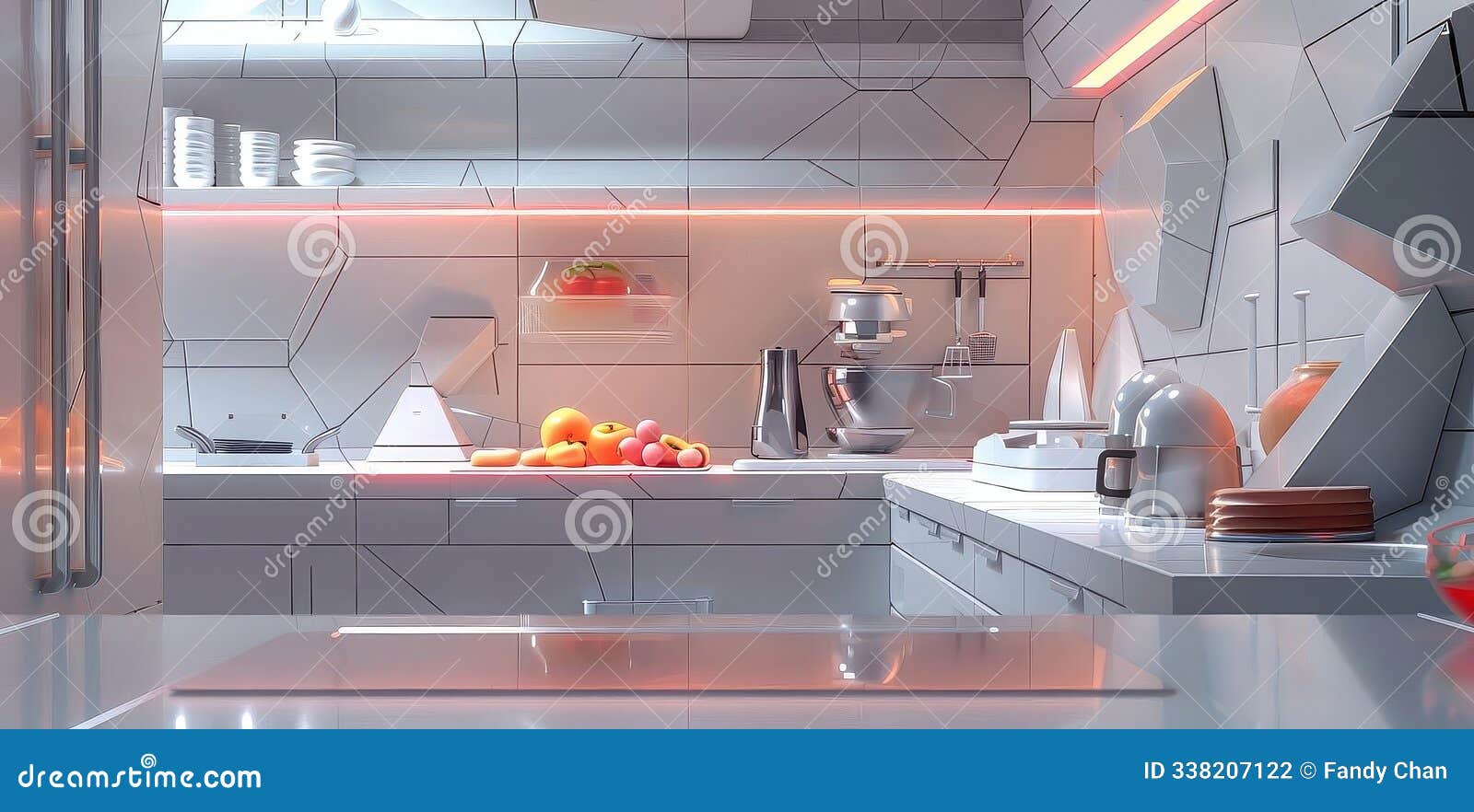 Futuristic Kitchen Design with Geometric Tiles and Modern Appliances ...