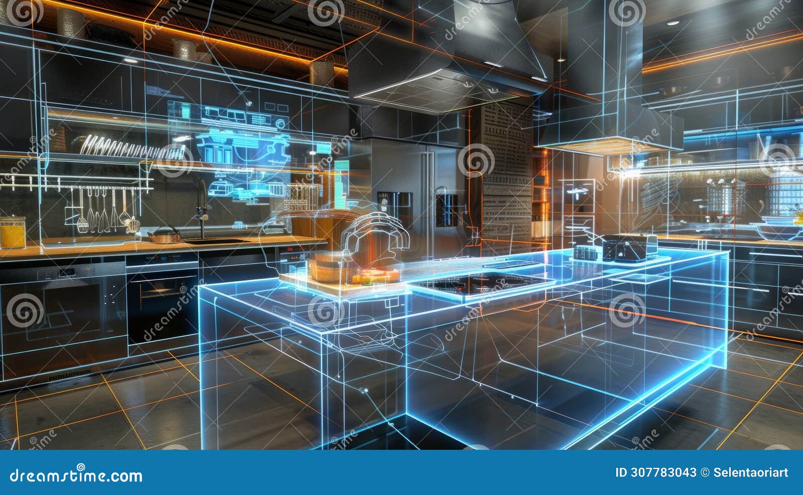 Futuristic Kitchen Design in VR Stock Illustration - Illustration of ...