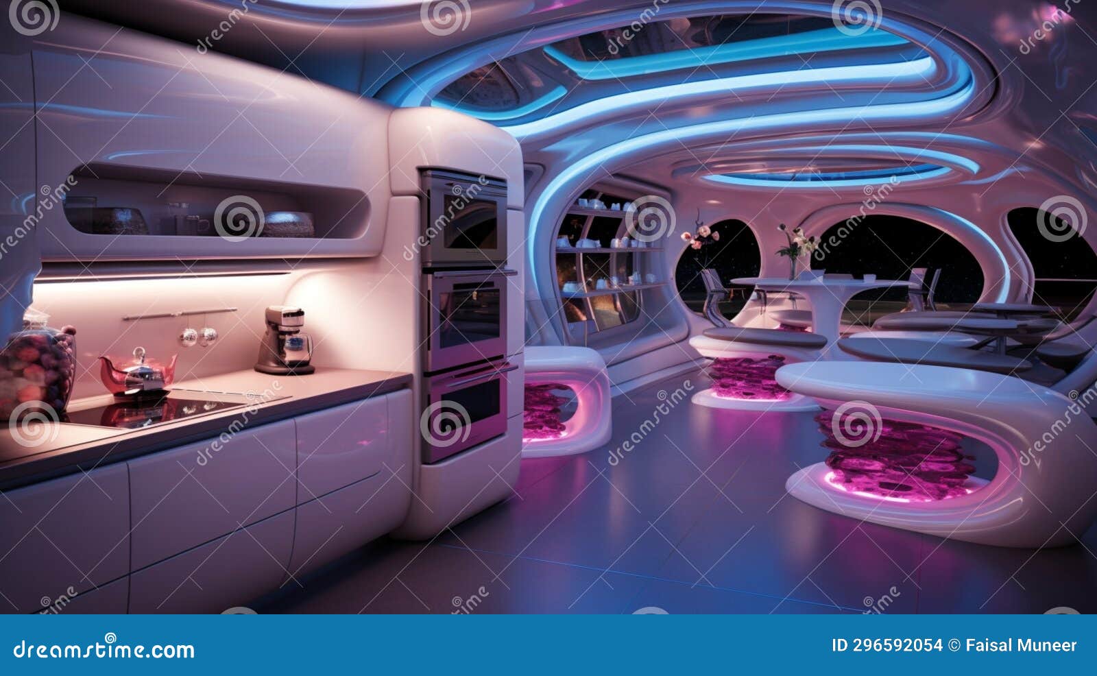 A Futuristic Kitchen with High-tech Appliances and LED Lighting Stock ...