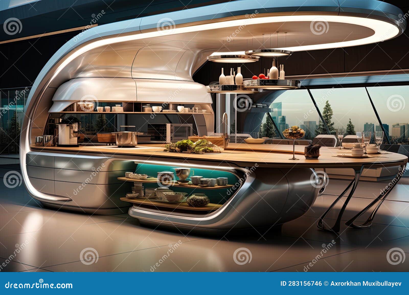 Futuristic Kitchen Interior Generative Ai Stock Illustration ...