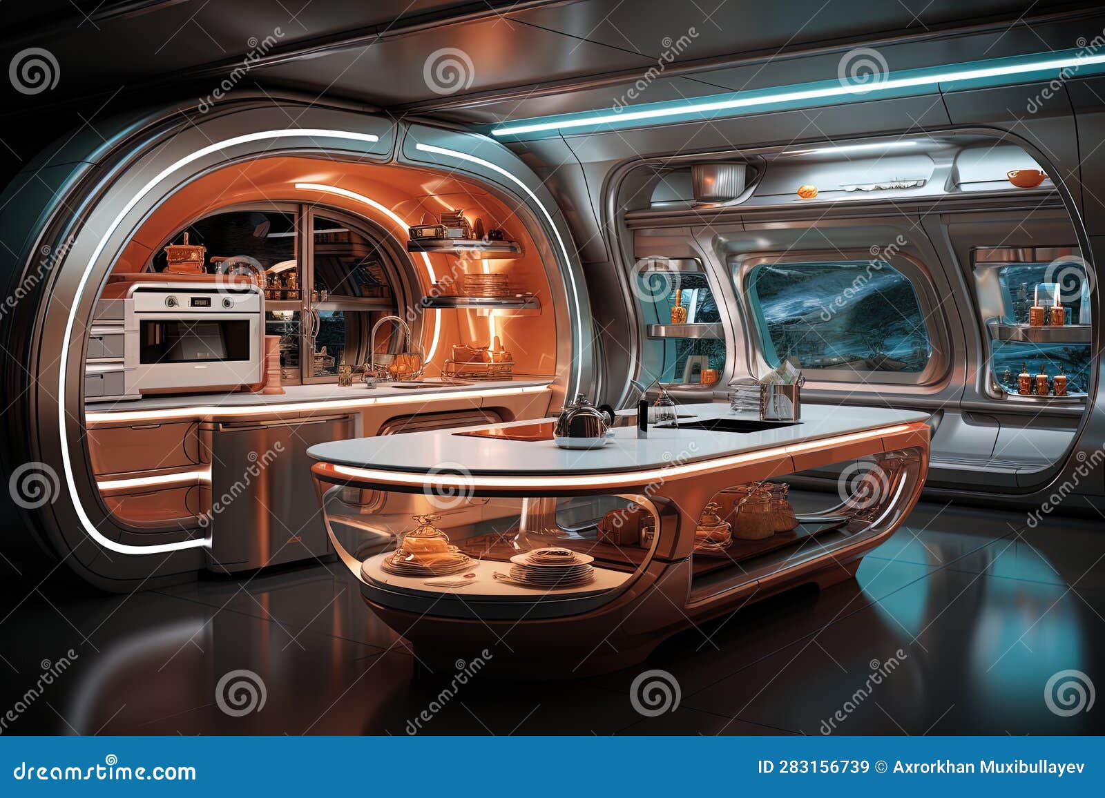 Futuristic Kitchen Interior Generative Ai Stock Illustration ...