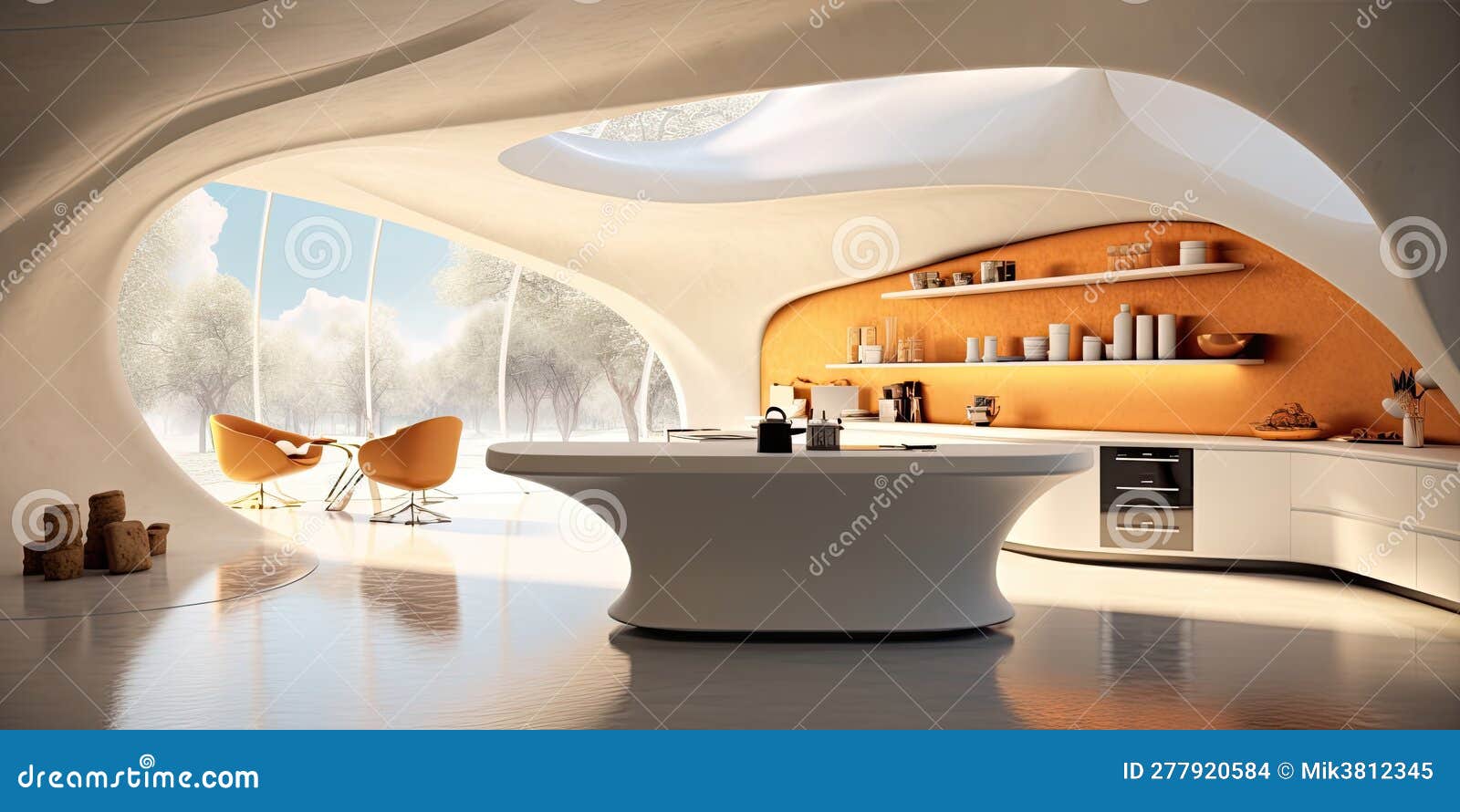 Futuristic Kitchen with Organic Shapes. Stock Illustration ...