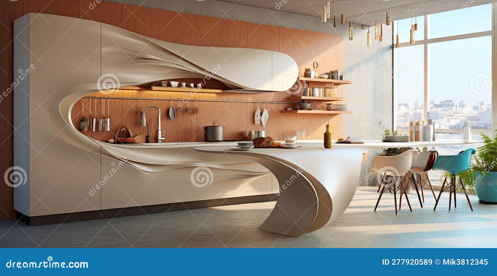 Futuristic Kitchen with Organic Shapes. Stock Illustration ...