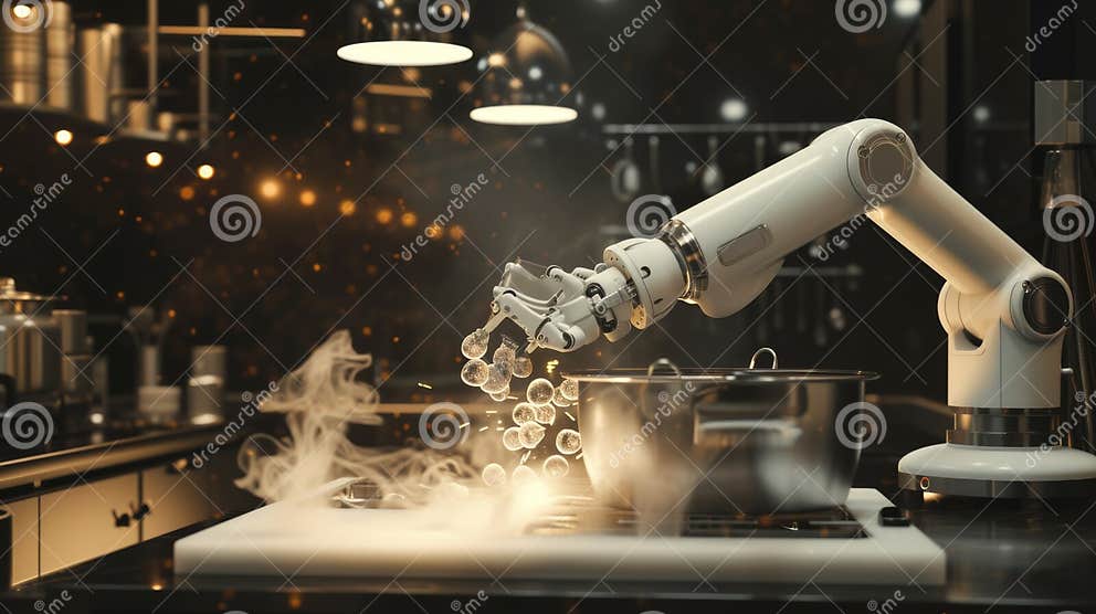 Futuristic Kitchen with Robotic Arm and Molecular Gastronomy Stock ...