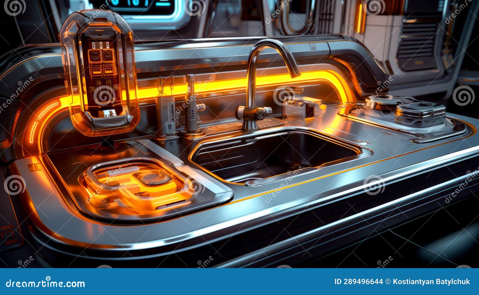 Futuristic Kitchen with Sink and Faucet in the Middle of it. Generative ...