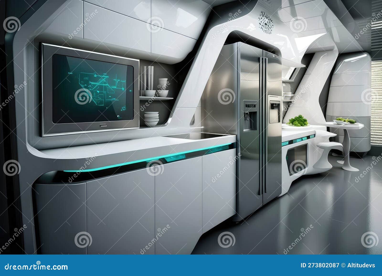 Futuristic Kitchen with Sleek and Streamlined Design, Featuring State ...
