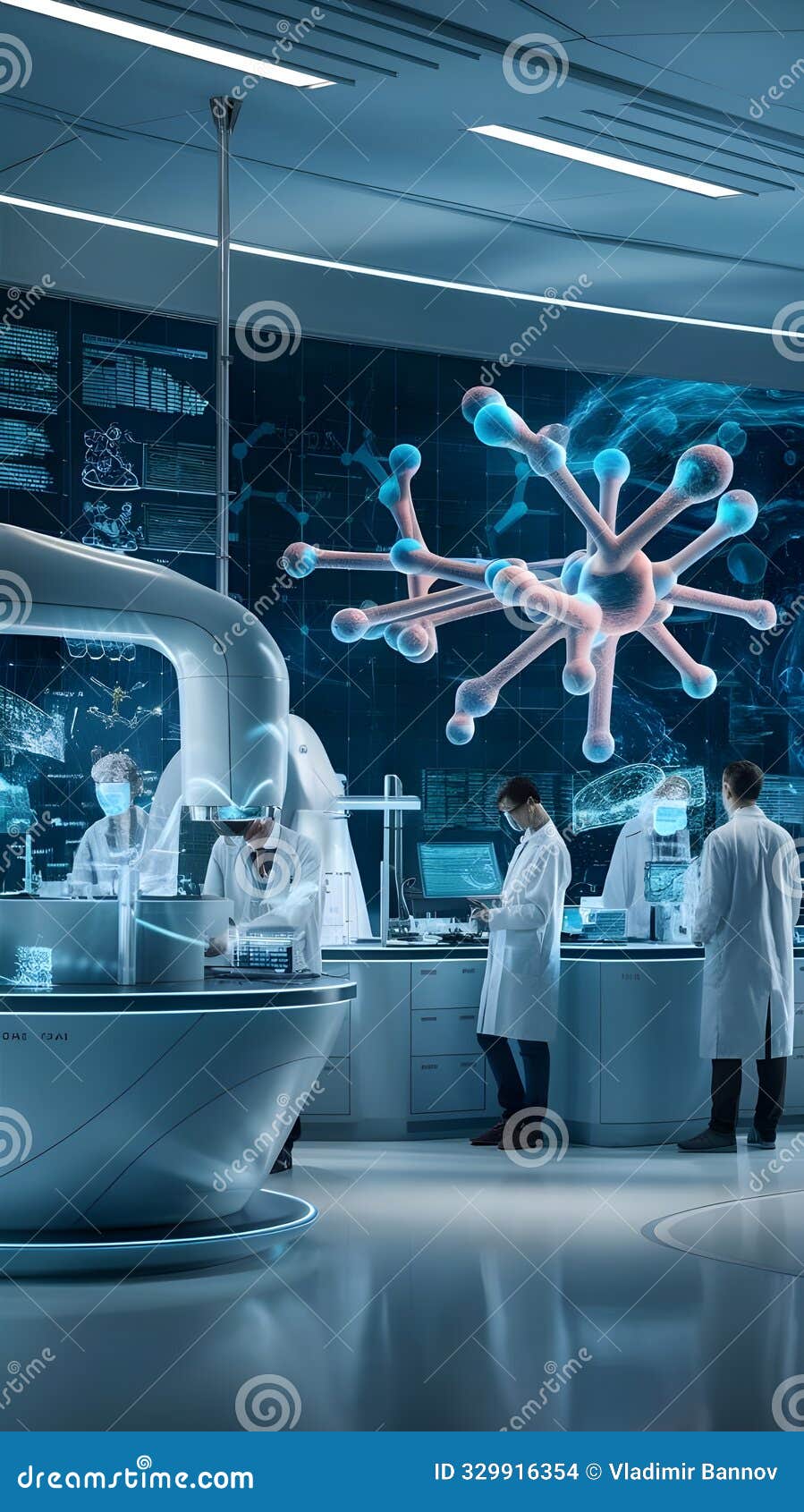 A Futuristic Lab with Advanced Nanotechnology Equipment and a Digital ...