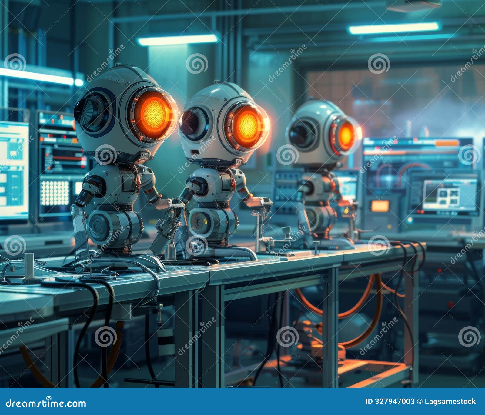 Futuristic Lab Full of Tinkering Microbots Stock Illustration ...