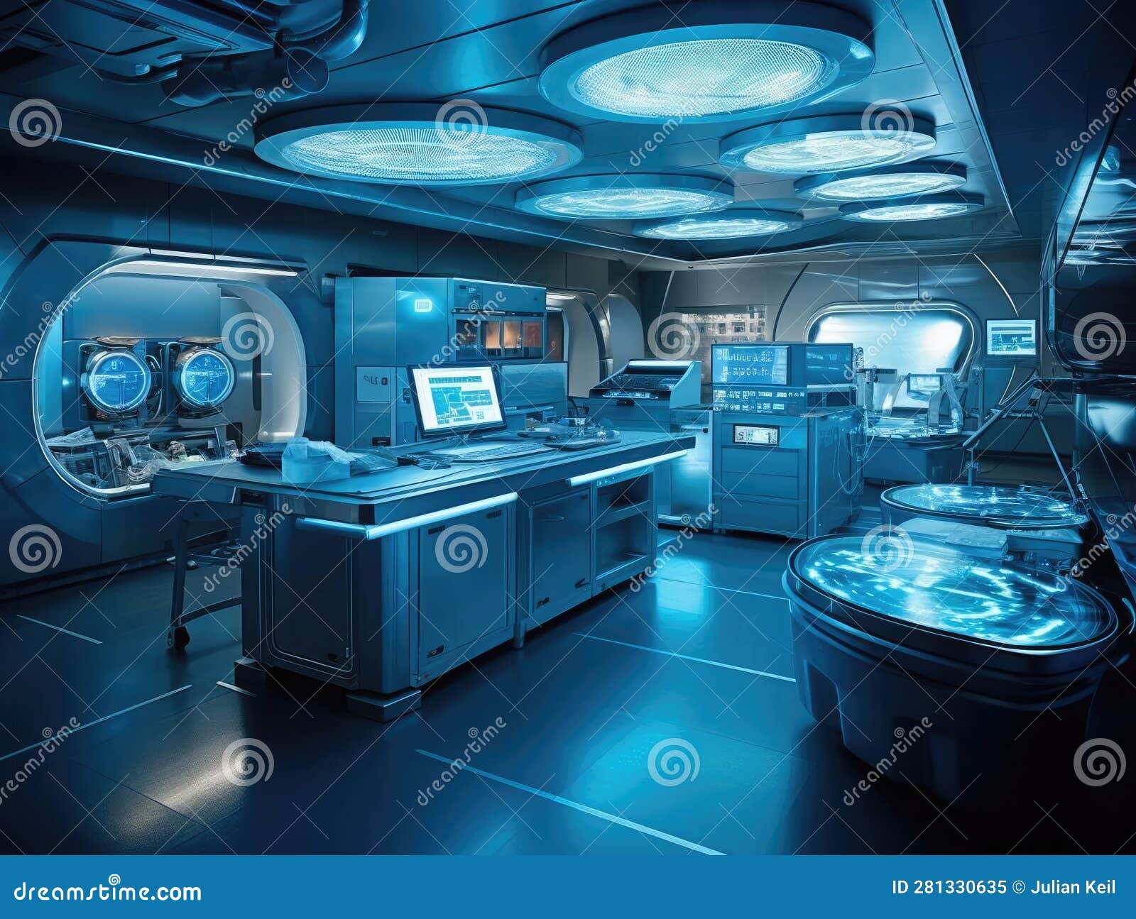 Futuristic Lab with Holographic Interfaces and Tech Equipment Stock ...