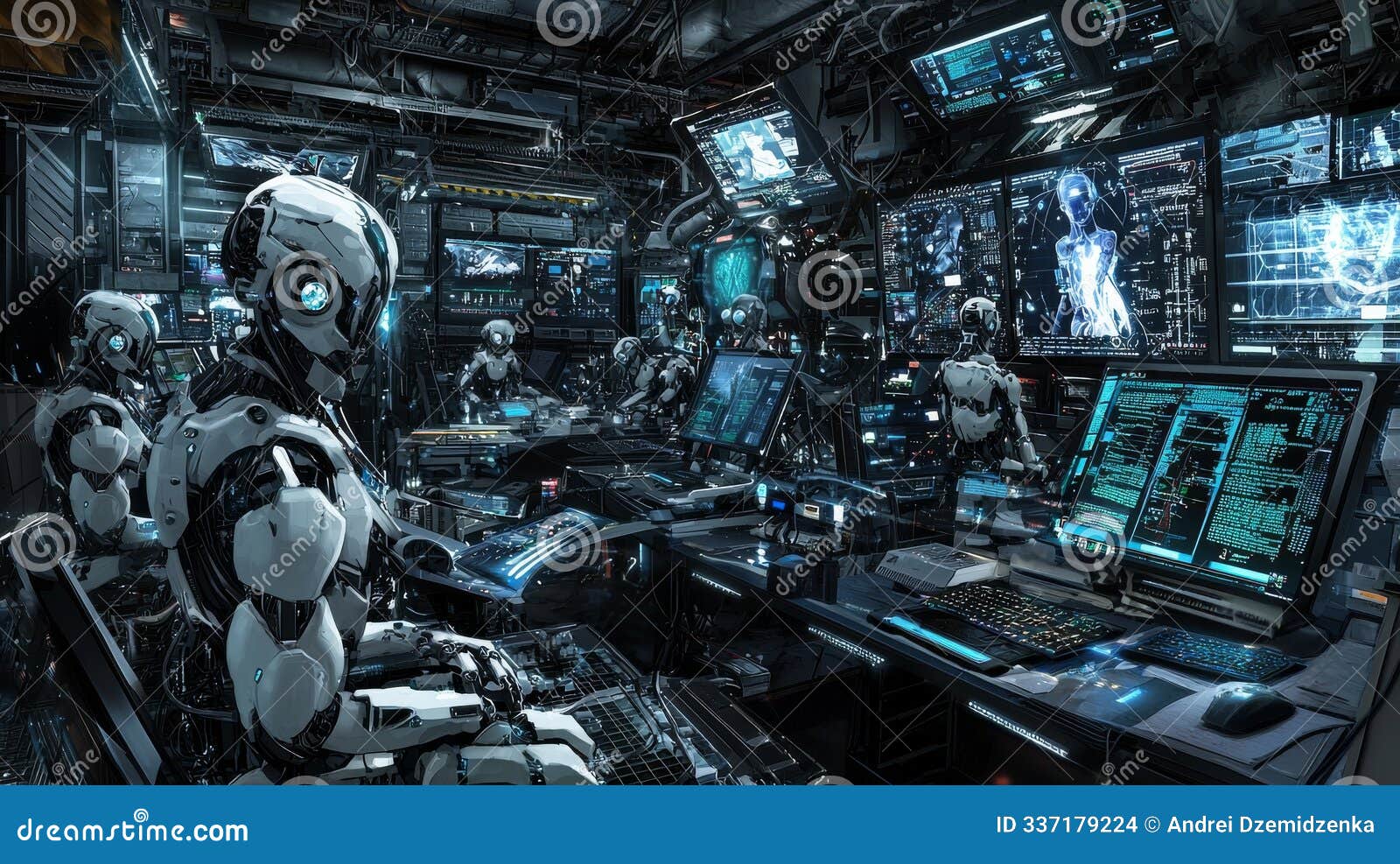 A Futuristic Lab with Futuristic Robots with Holographic Interfaces and ...