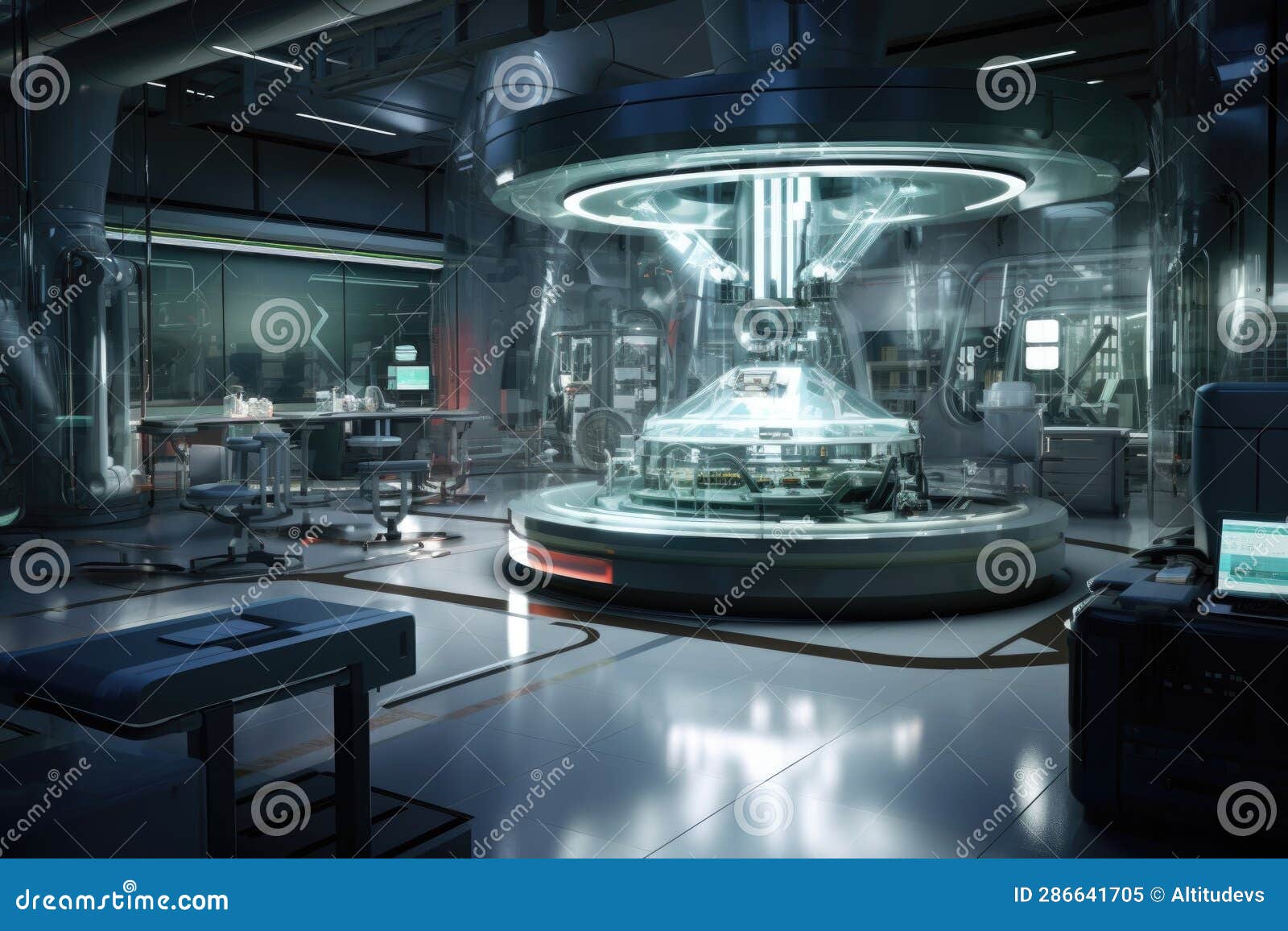 Futuristic Lab Setup for Nuclear Battery Research Stock Illustration ...