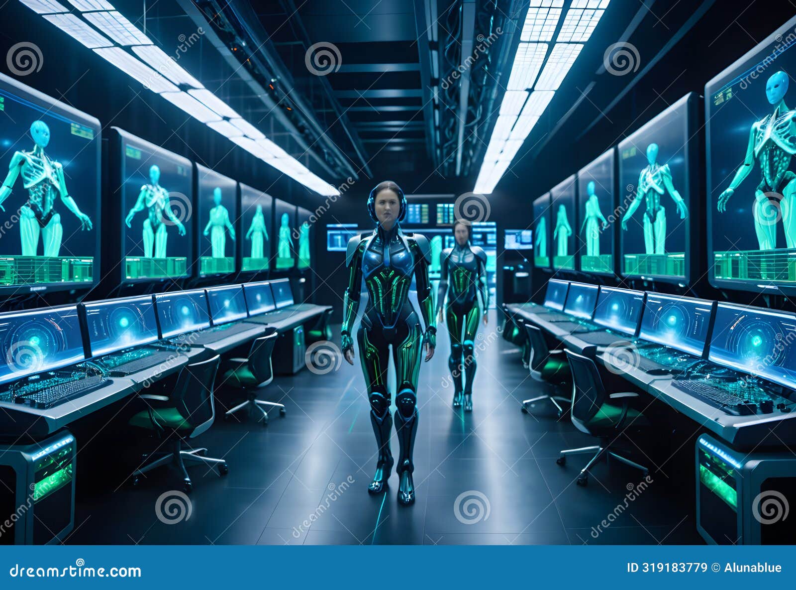 Futuristic Lab with Women in High-Tech Suits Stock Image - Image of ...