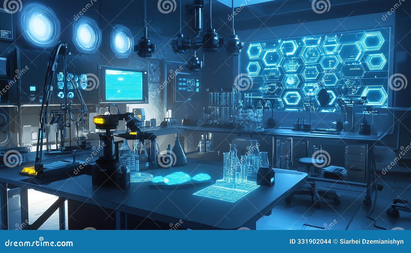 Futuristic Laboratory with Advanced Technology and Illuminated Displays ...
