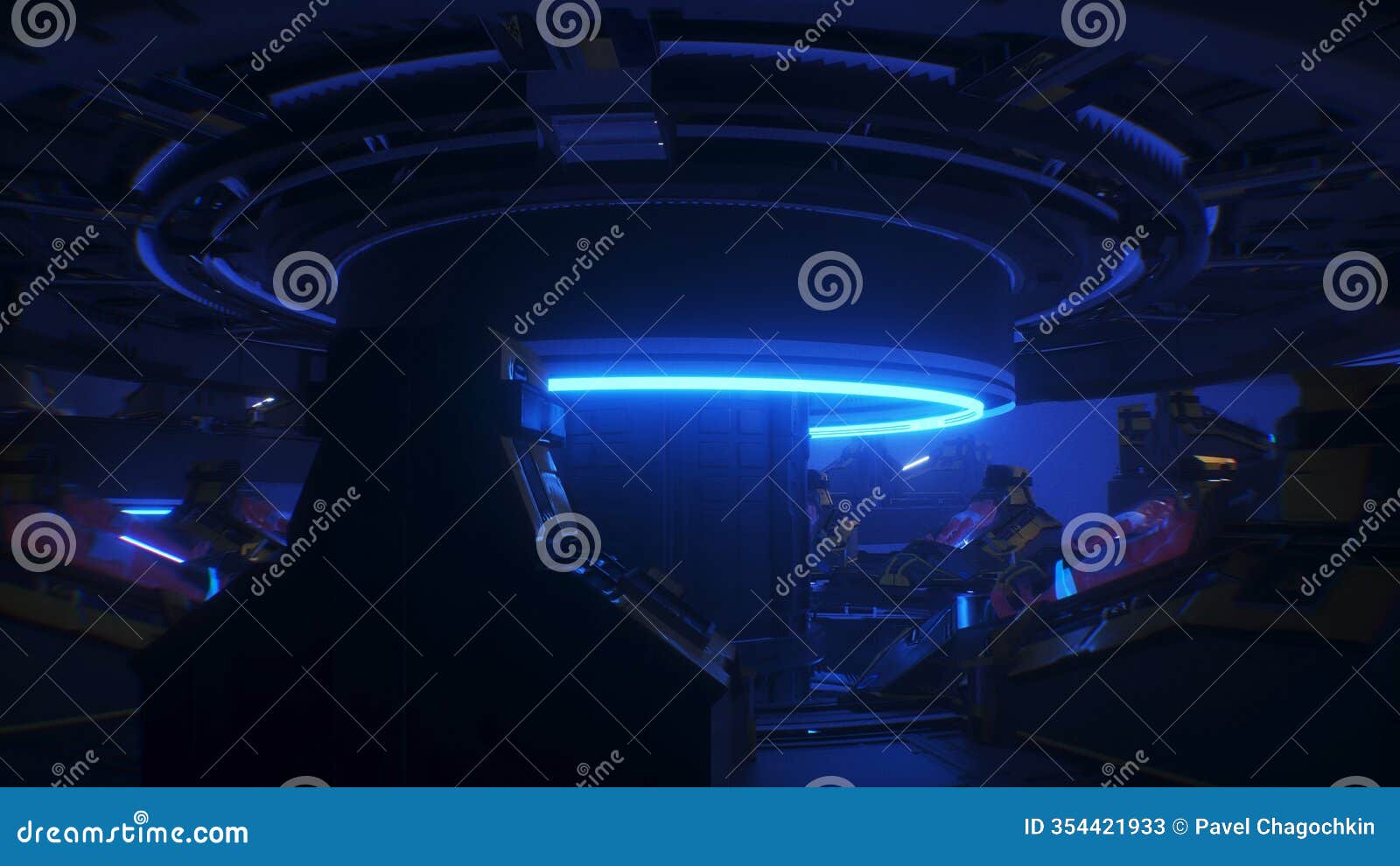 Futuristic Laboratory with Cryocapsules with Sleeping Peoples. Cryo ...