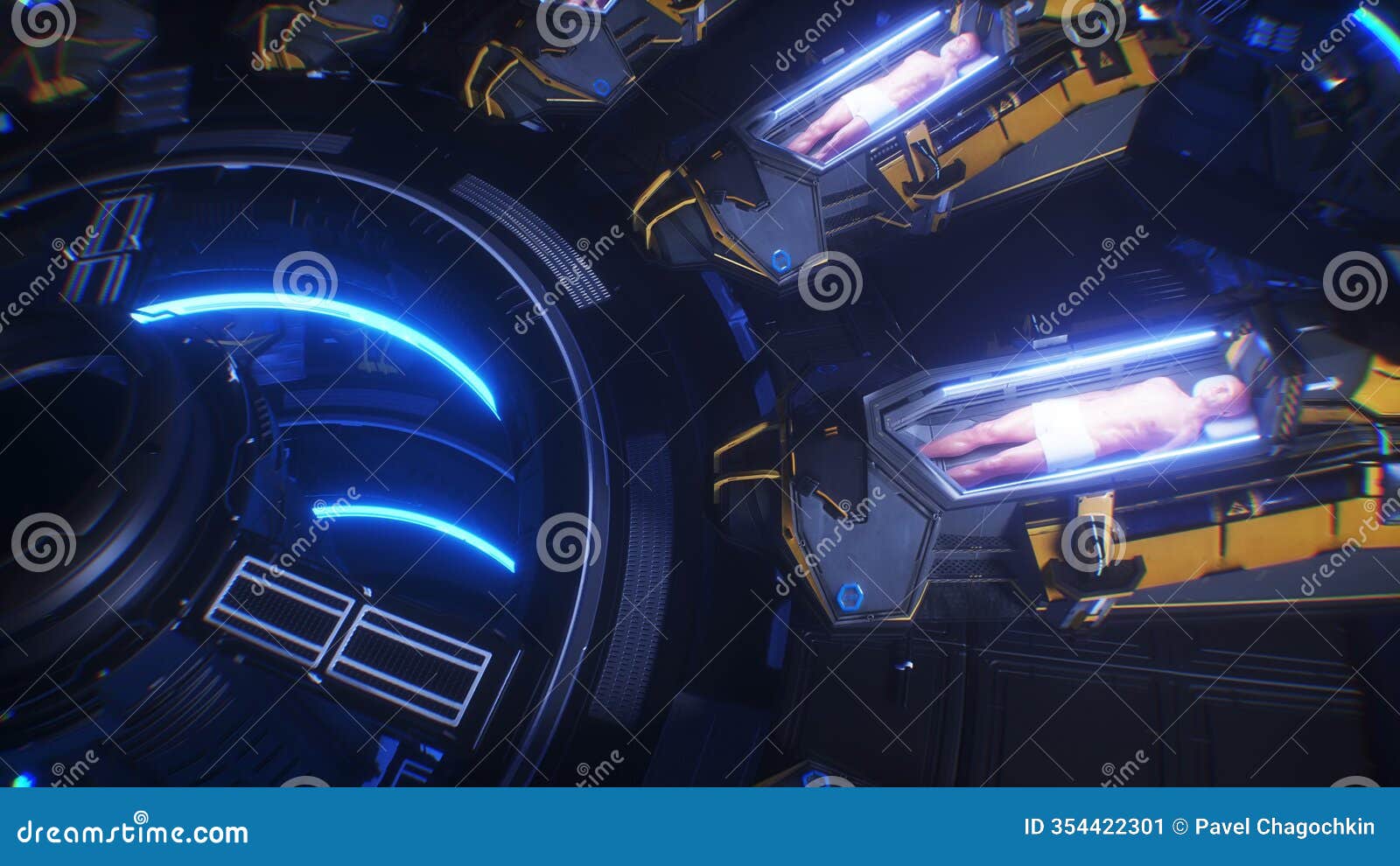 Futuristic Laboratory with Cryocapsules with Sleeping Peoples. Cryo ...
