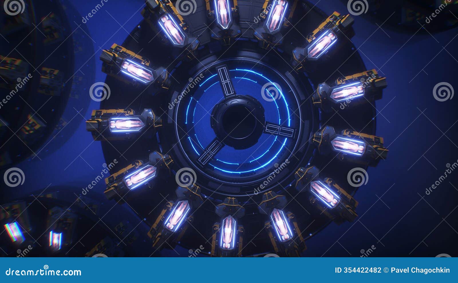 Futuristic Laboratory with Cryocapsules with Sleeping Peoples. Cryo ...