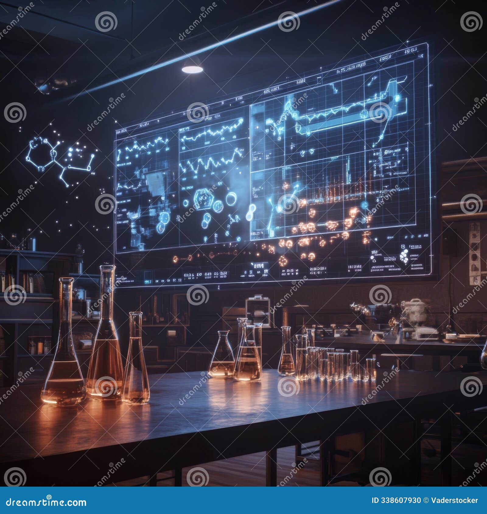 Futuristic Laboratory with Digital Display and Chemical Apparatus Stock ...