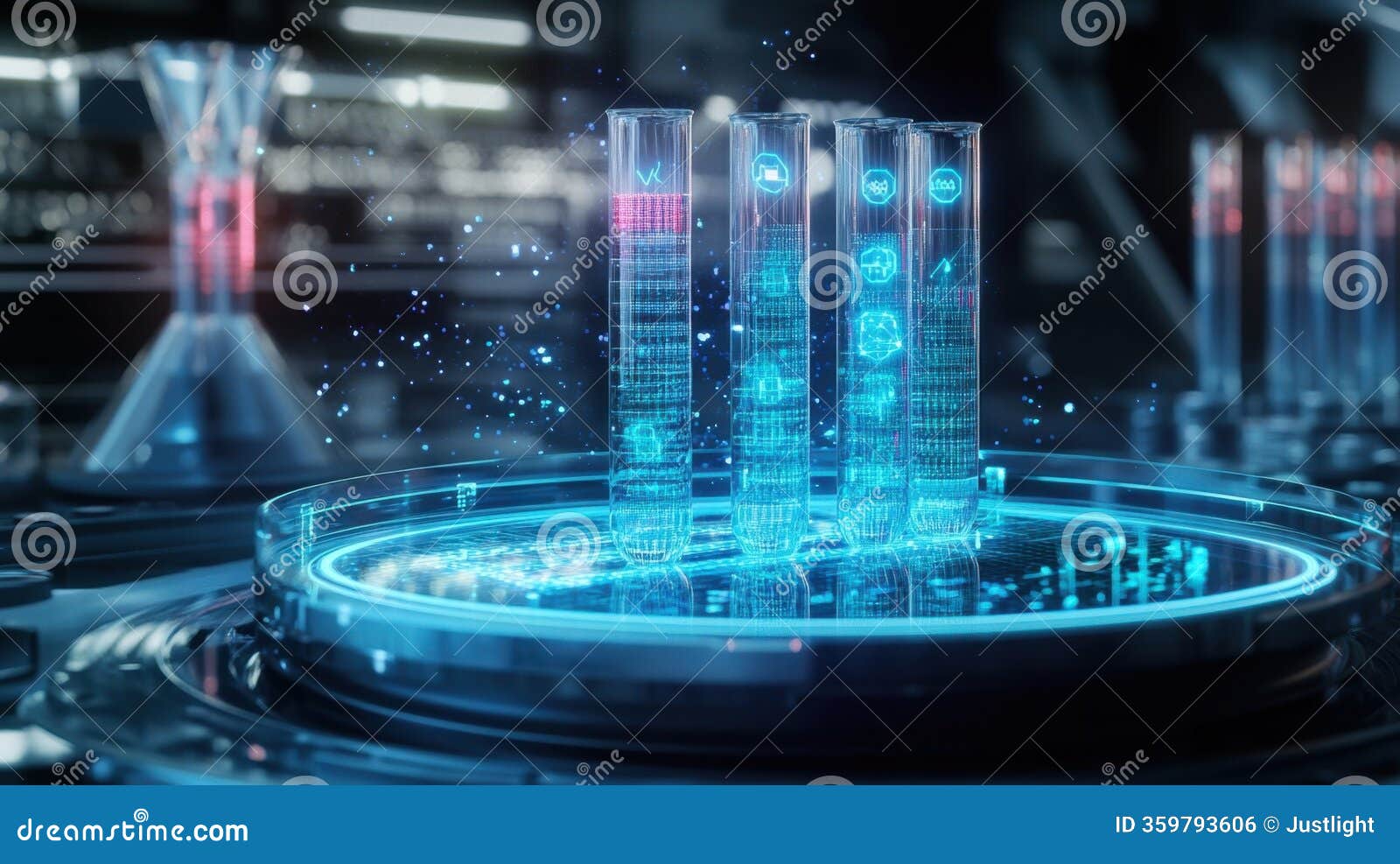 Futuristic Laboratory with Digital Test Tubes Display Stock Photo ...