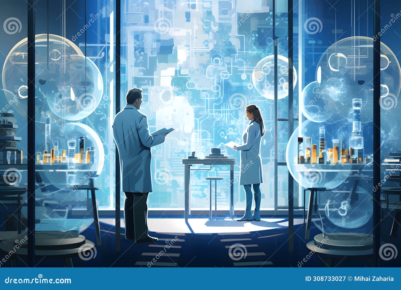Futuristic Laboratory with Researchers Stock Illustration ...