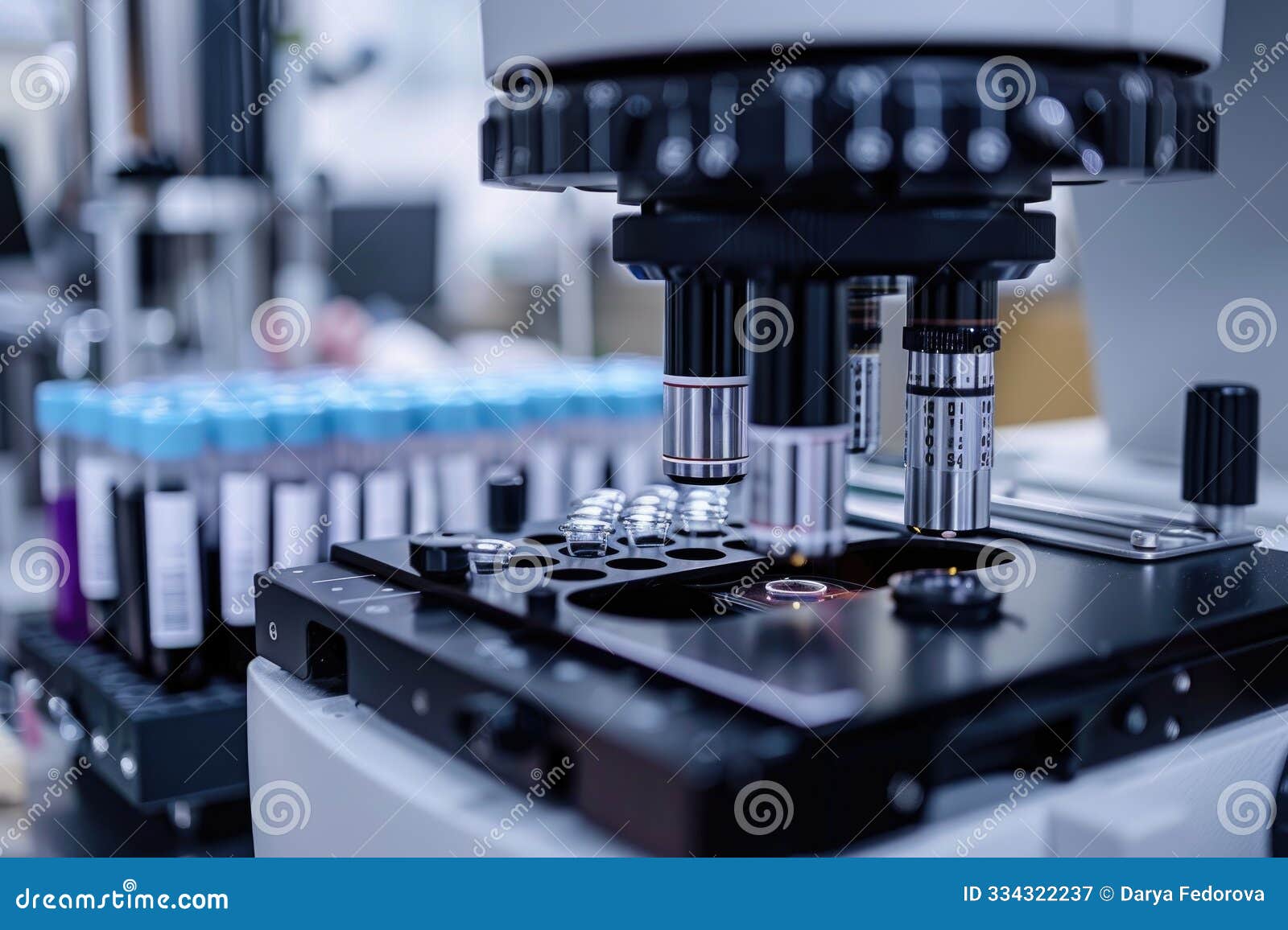 Futuristic Laboratory with Robotic Arm Handling Test Tubes in Neon ...