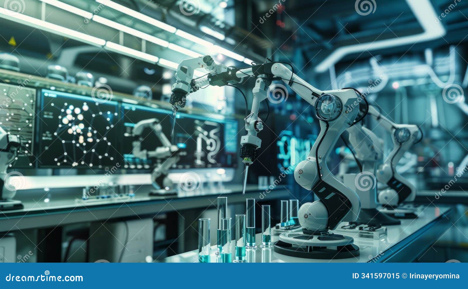 Automated Robotic Arms Conducting Chemical Experiments in a High-tech ...