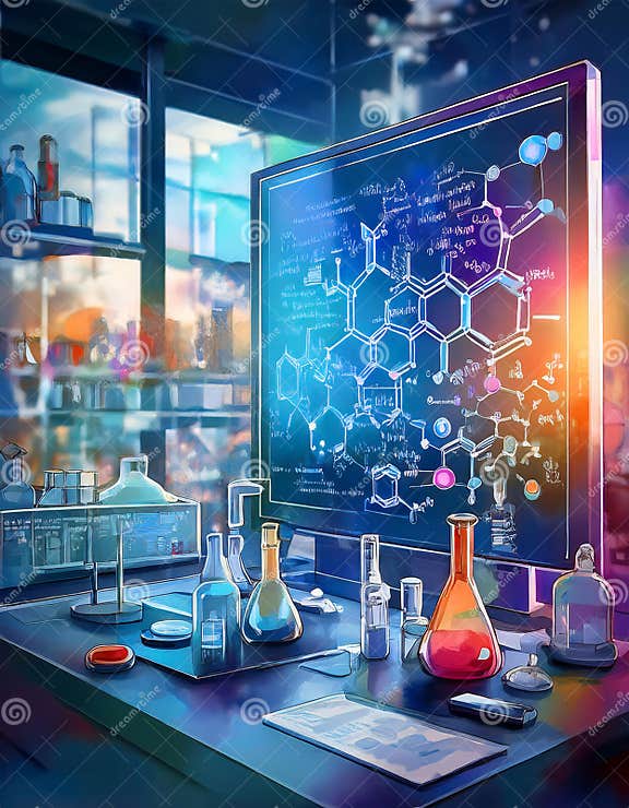 A Futuristic Laboratory Scene with a Computer Screen Displaying a ...