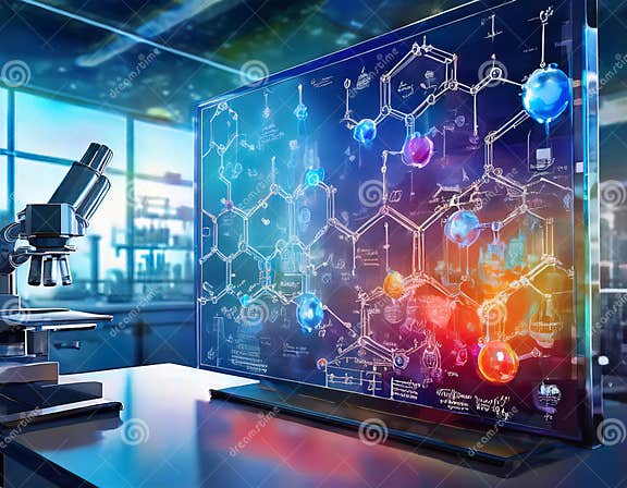 A Futuristic Laboratory Scene with a Microscope and a Large ...