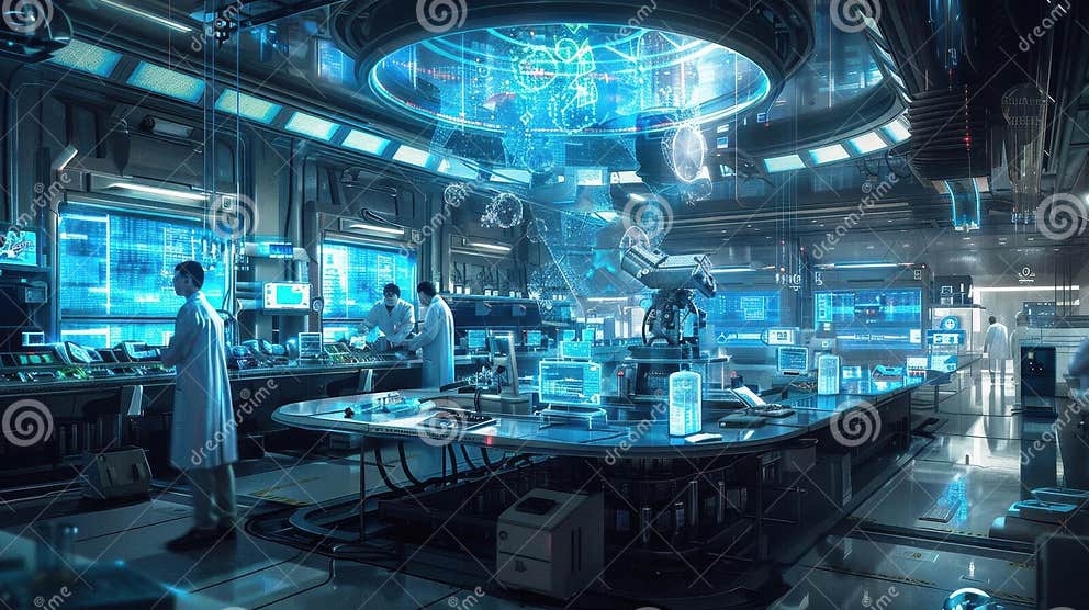 Futuristic Laboratory with Scientists and Advanced Technology Stock Illustration - Illustration ...