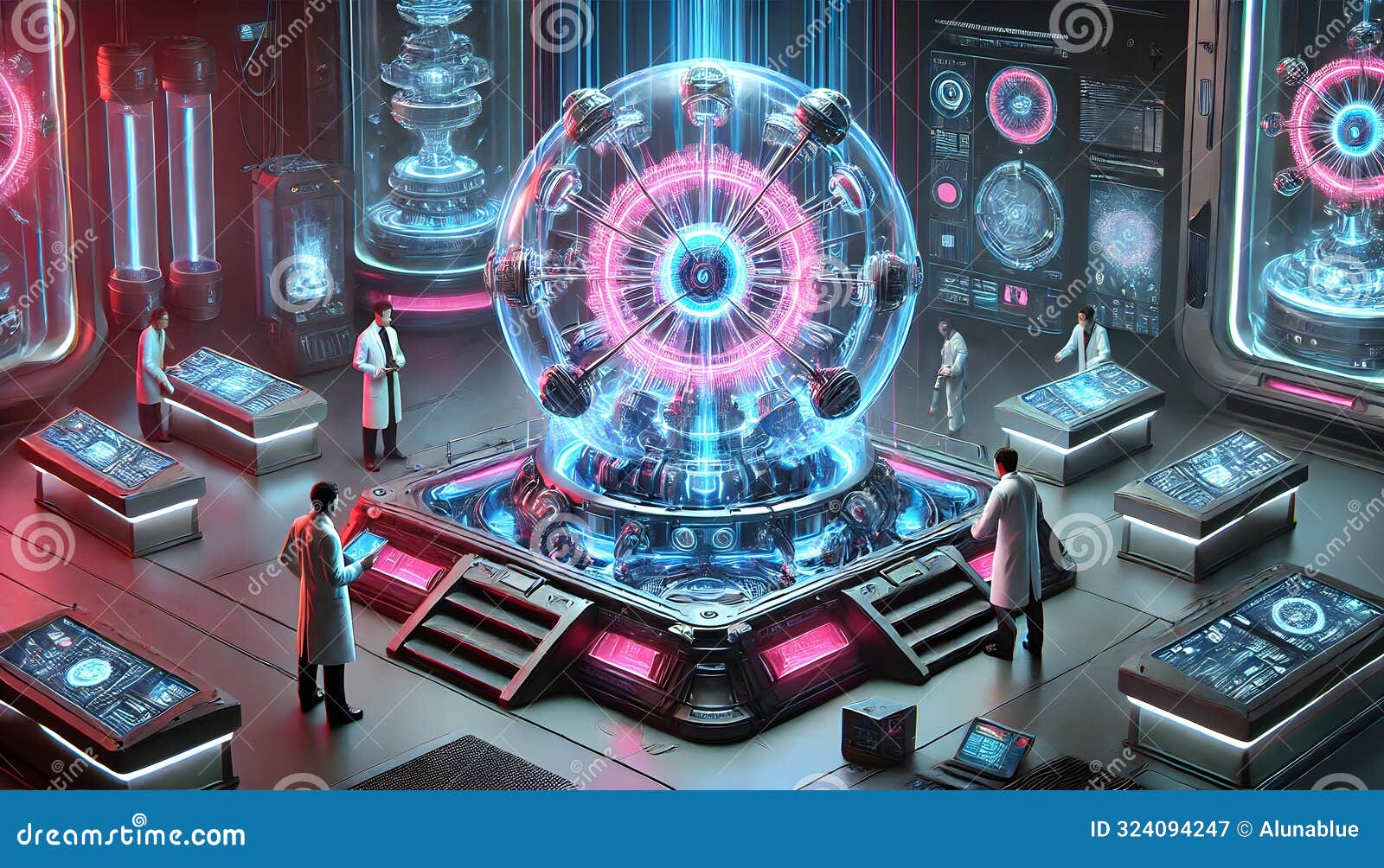 Scientists Analyze High-Tech Energy Core in Futuristic Laboratory ...