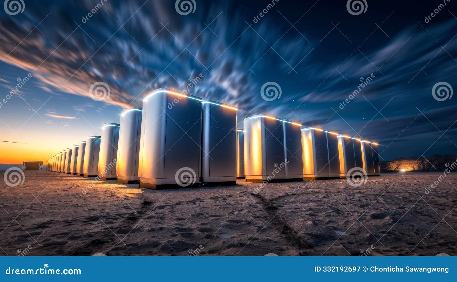 A Futuristic Landscape Featuring Modern Energy Storage Containers ...